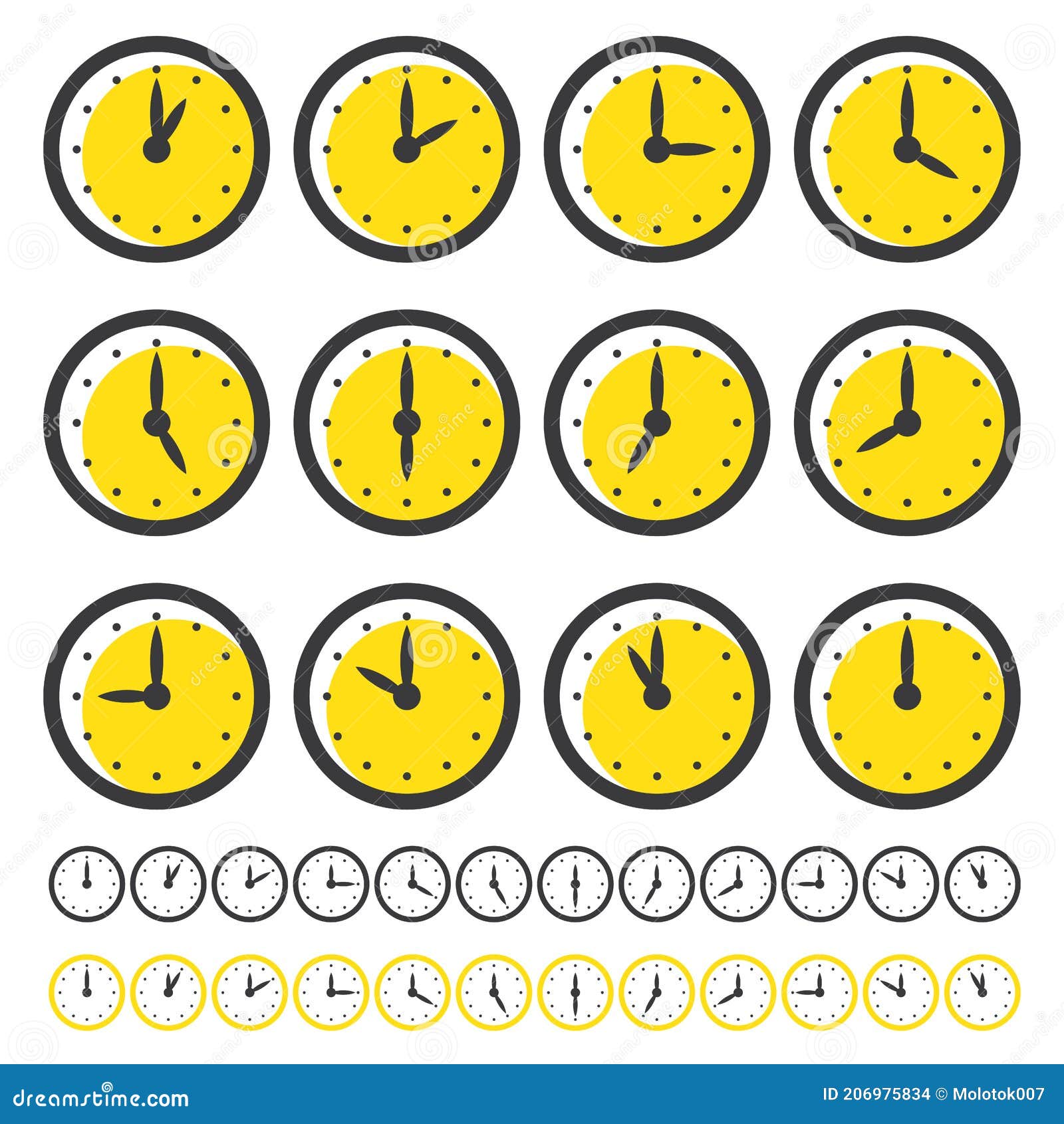 Set of Clocks Icons for Every Hour Isolated on White. Clocks with ...