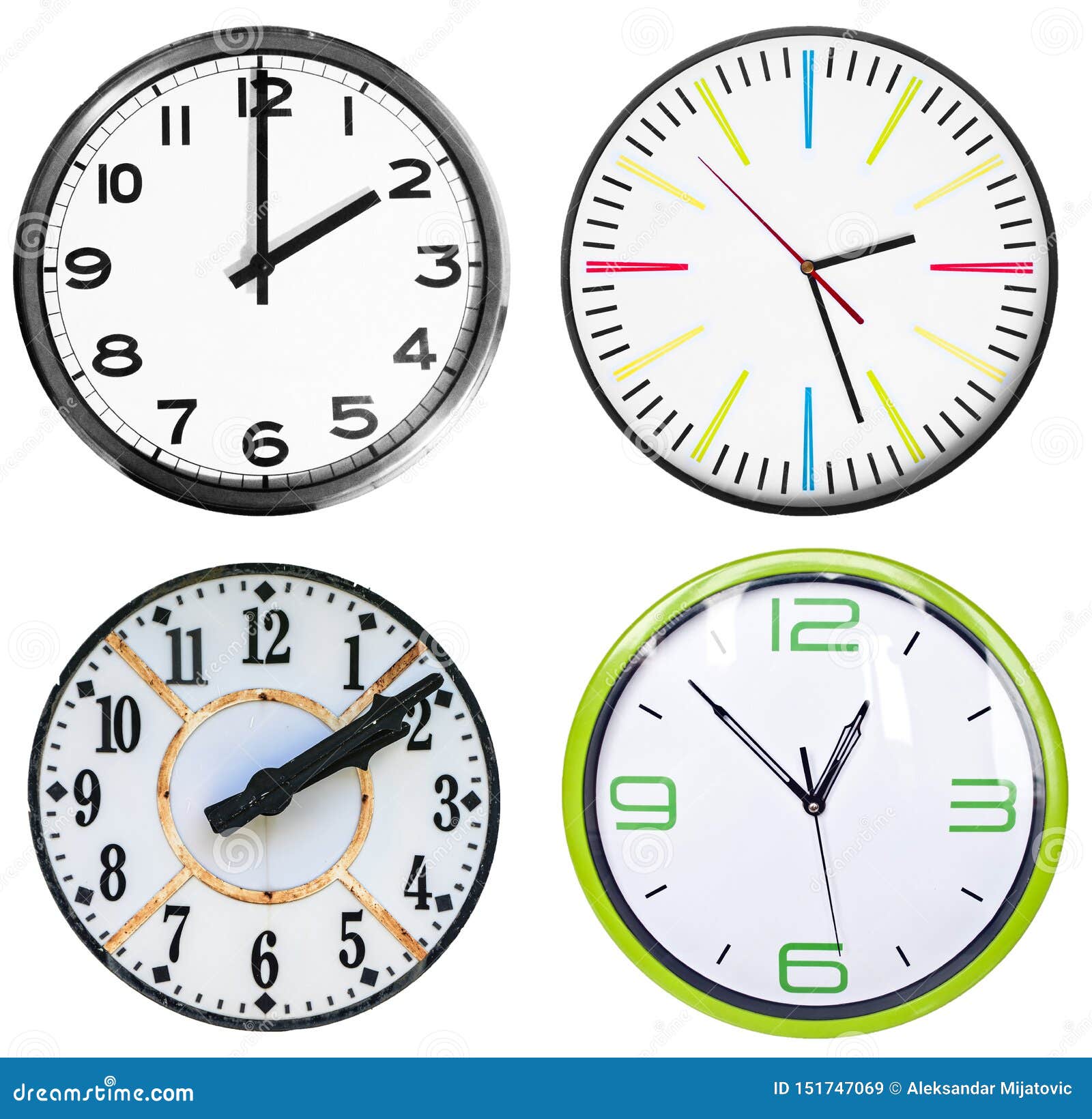 Set of 4 Clocks Isolated on White Stock Image - Image of minute, modern ...