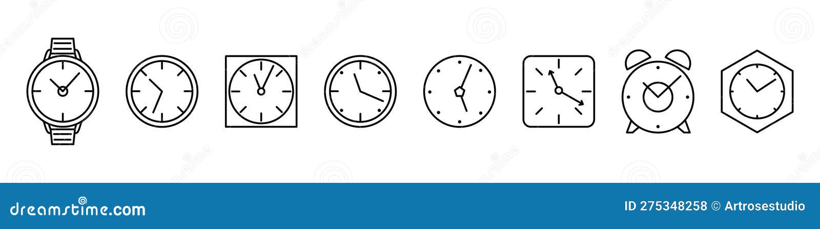 Set of Clocks Line Shapes, Thin Line Design Vector Illustration Stock ...
