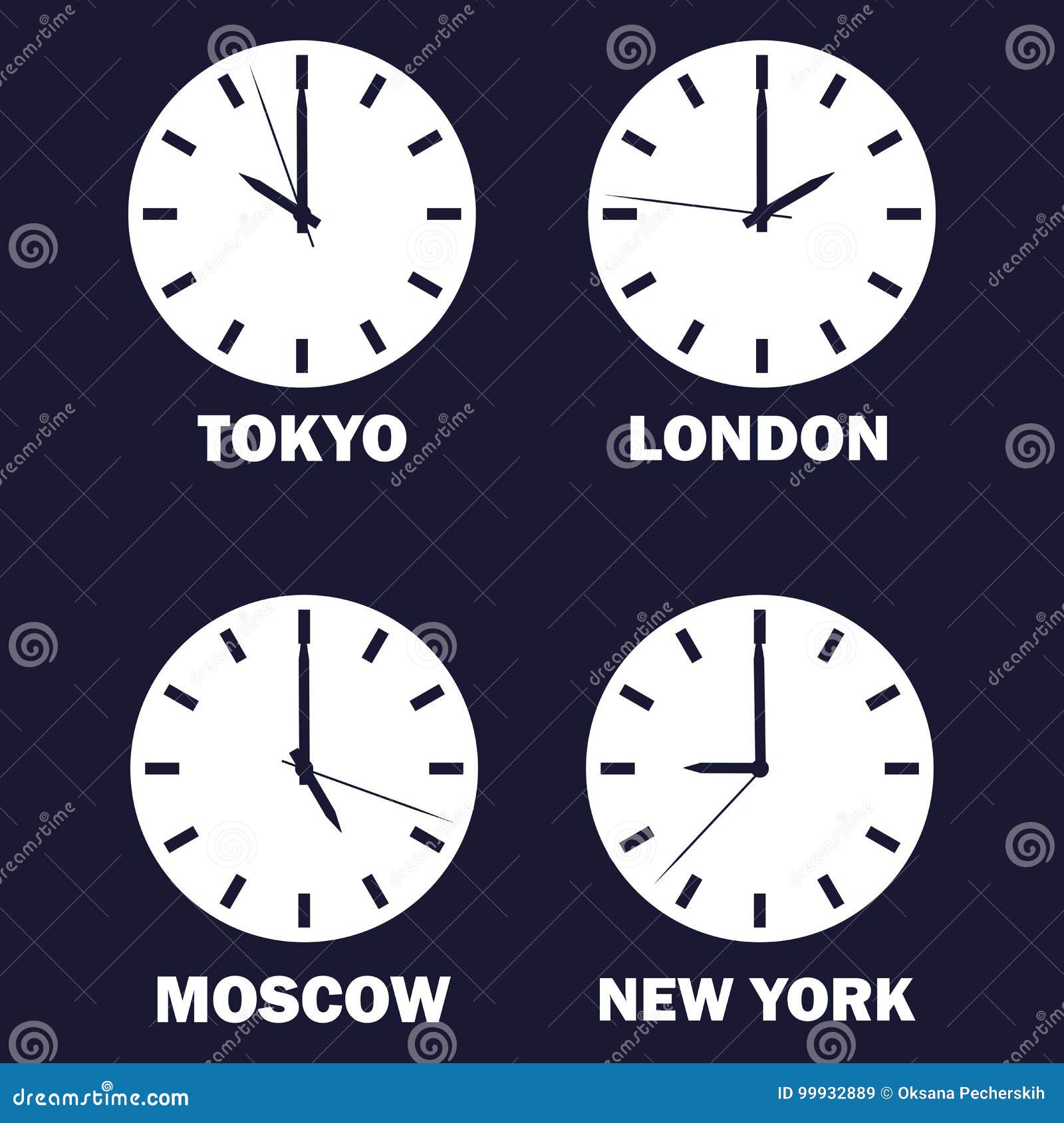 Set of Clocks Showing the Time Difference in Different Time Zones ...
