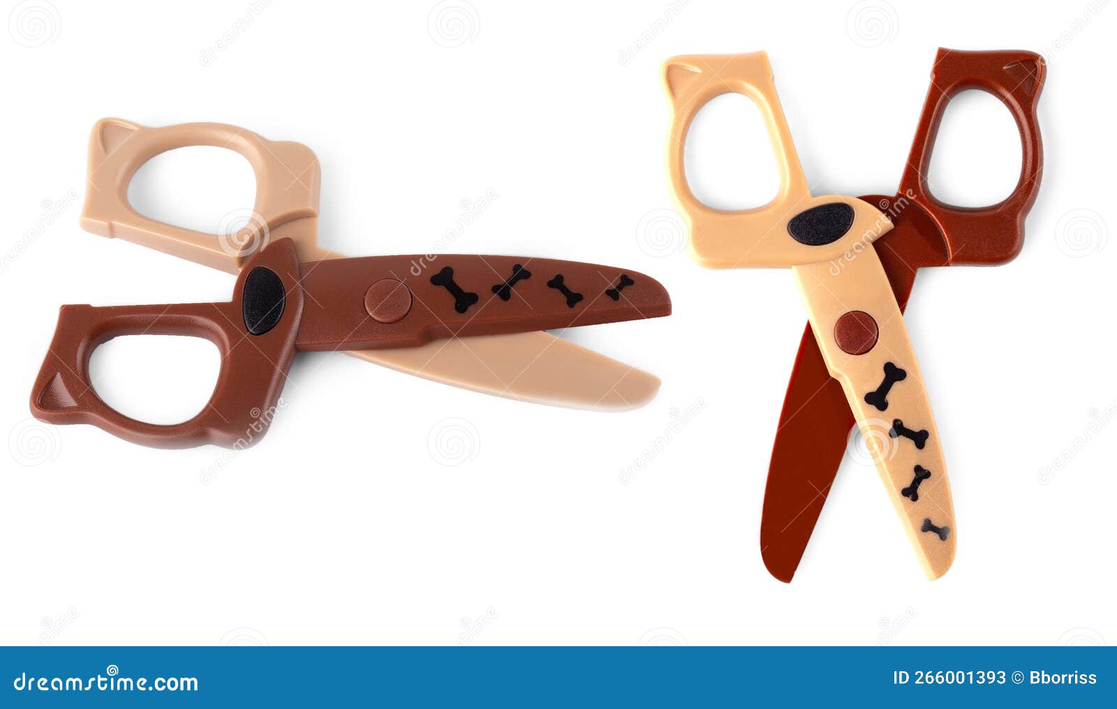 Set of Close Up Children S Brown Scissors Isolated on White Background ...