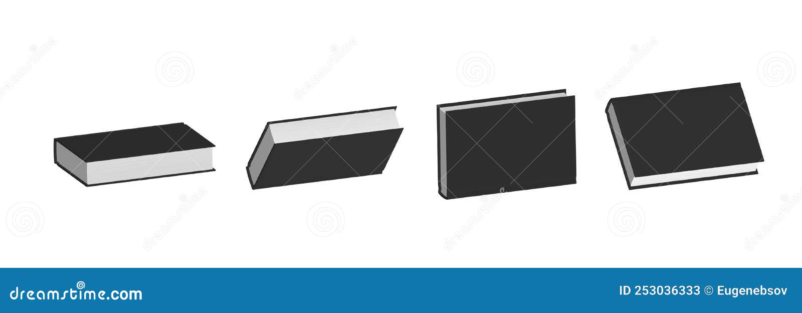 Set of Closed Black Books in Different Positions for Bookstore Stock ...