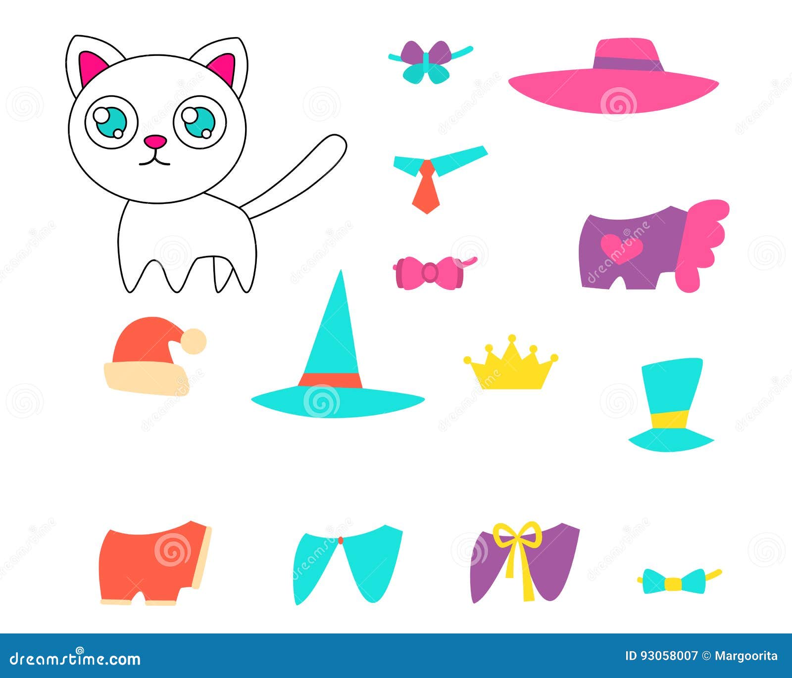 Set of clothes for a cat stock vector. Illustration of lady - 93058007
