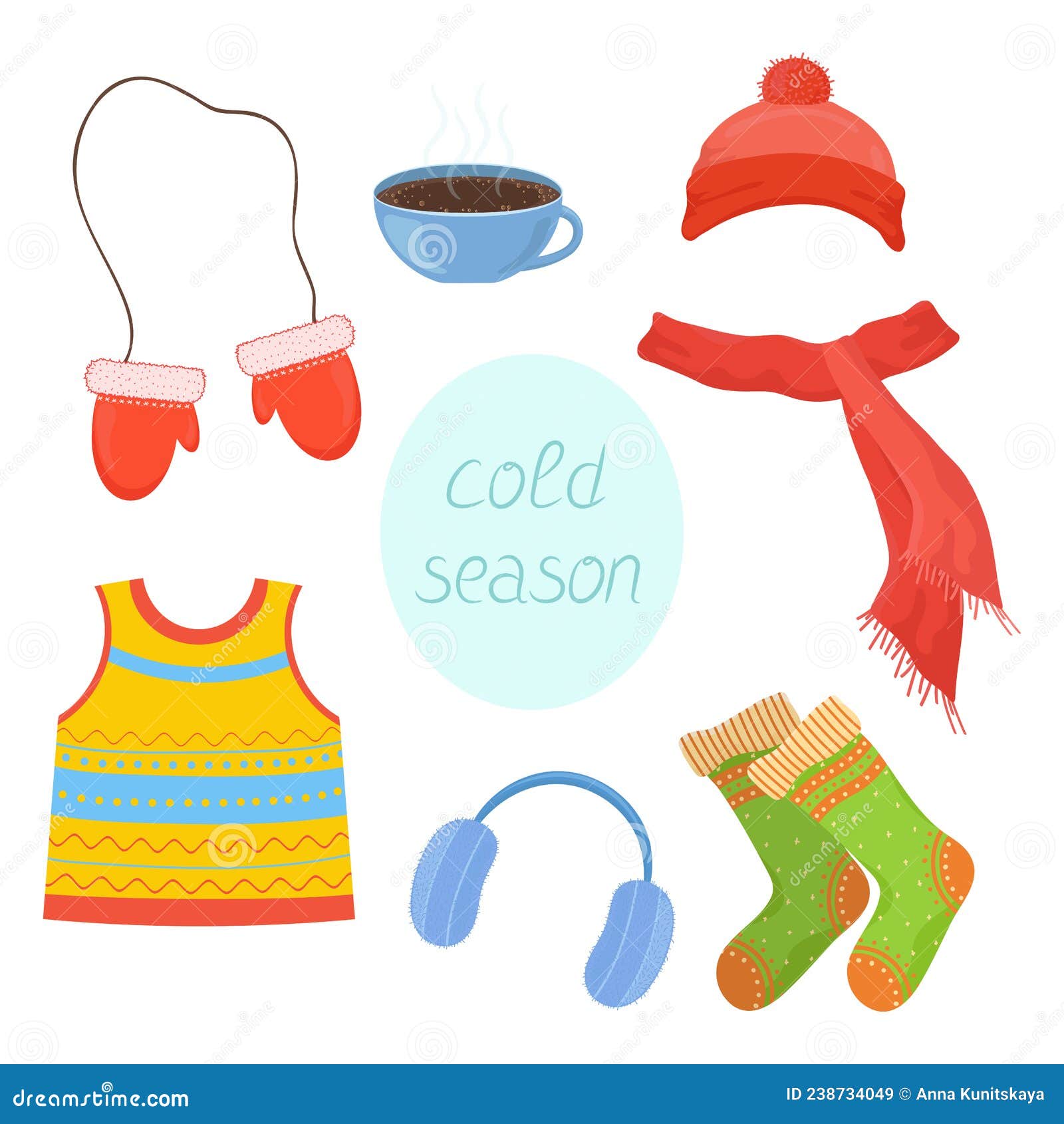The Set of Clothes and Objects for Cold Season Stock Vector ...