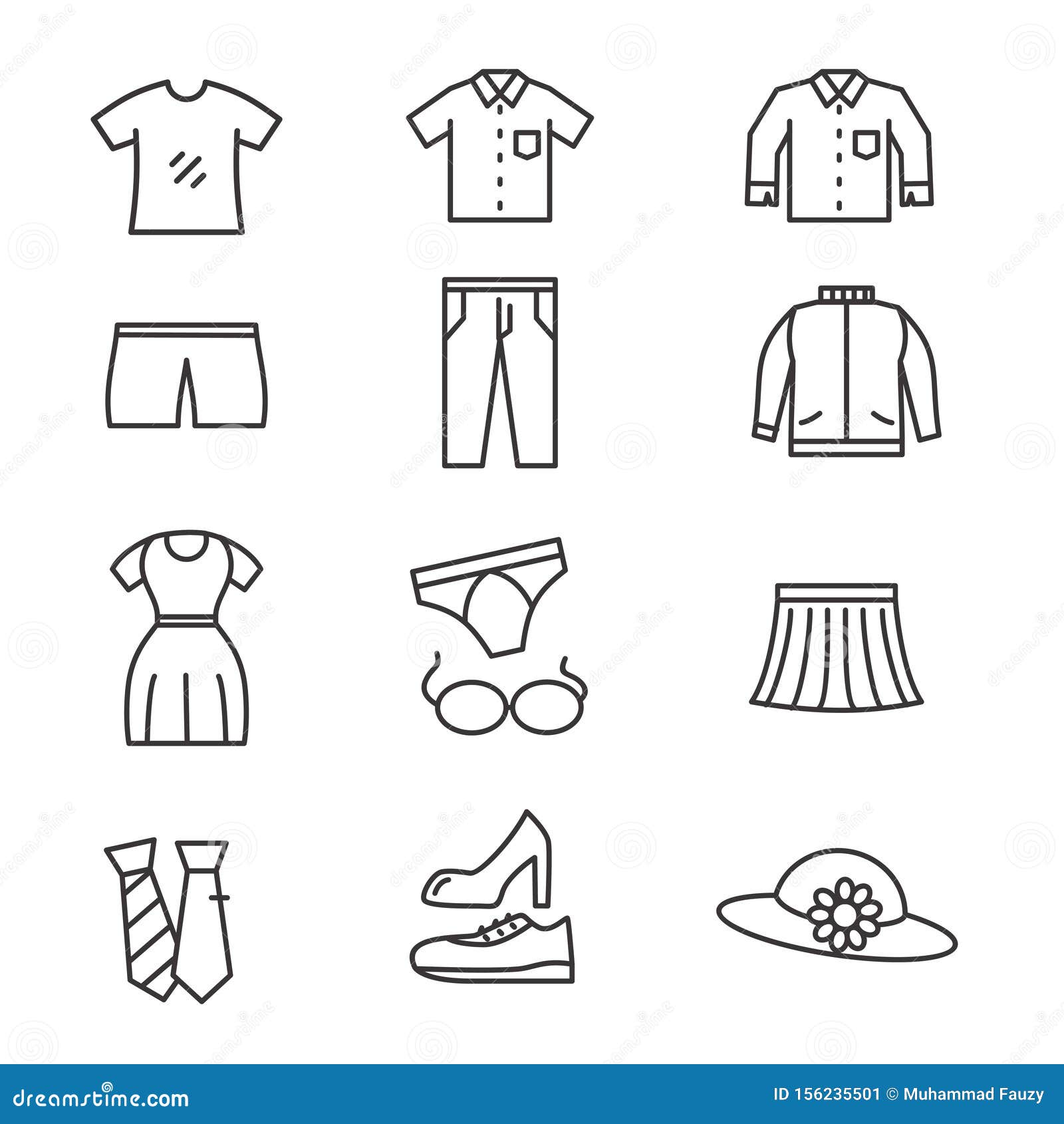 Set of Clothes Related Vector with Simple Line Design Stock ...