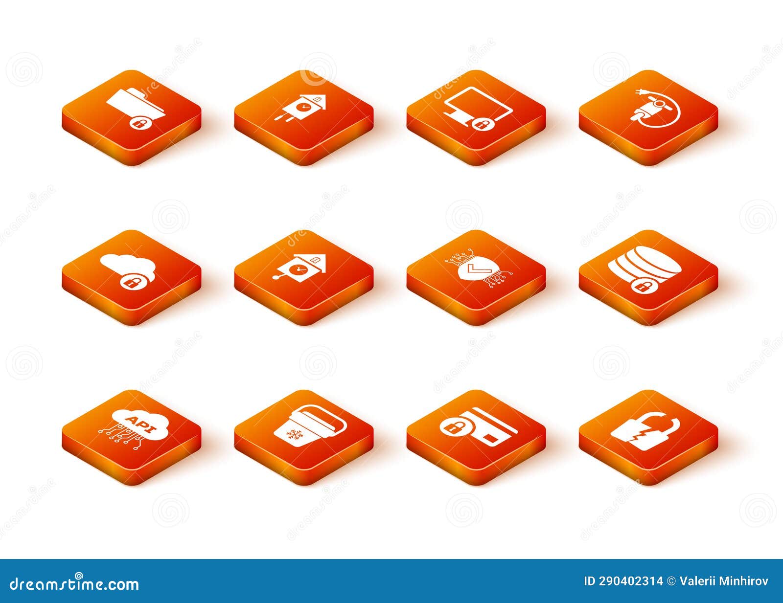 Set Cloud Api Interface, Cooler Bag, Computing Lock, Retro Wall Watch, Credit Card with and ...