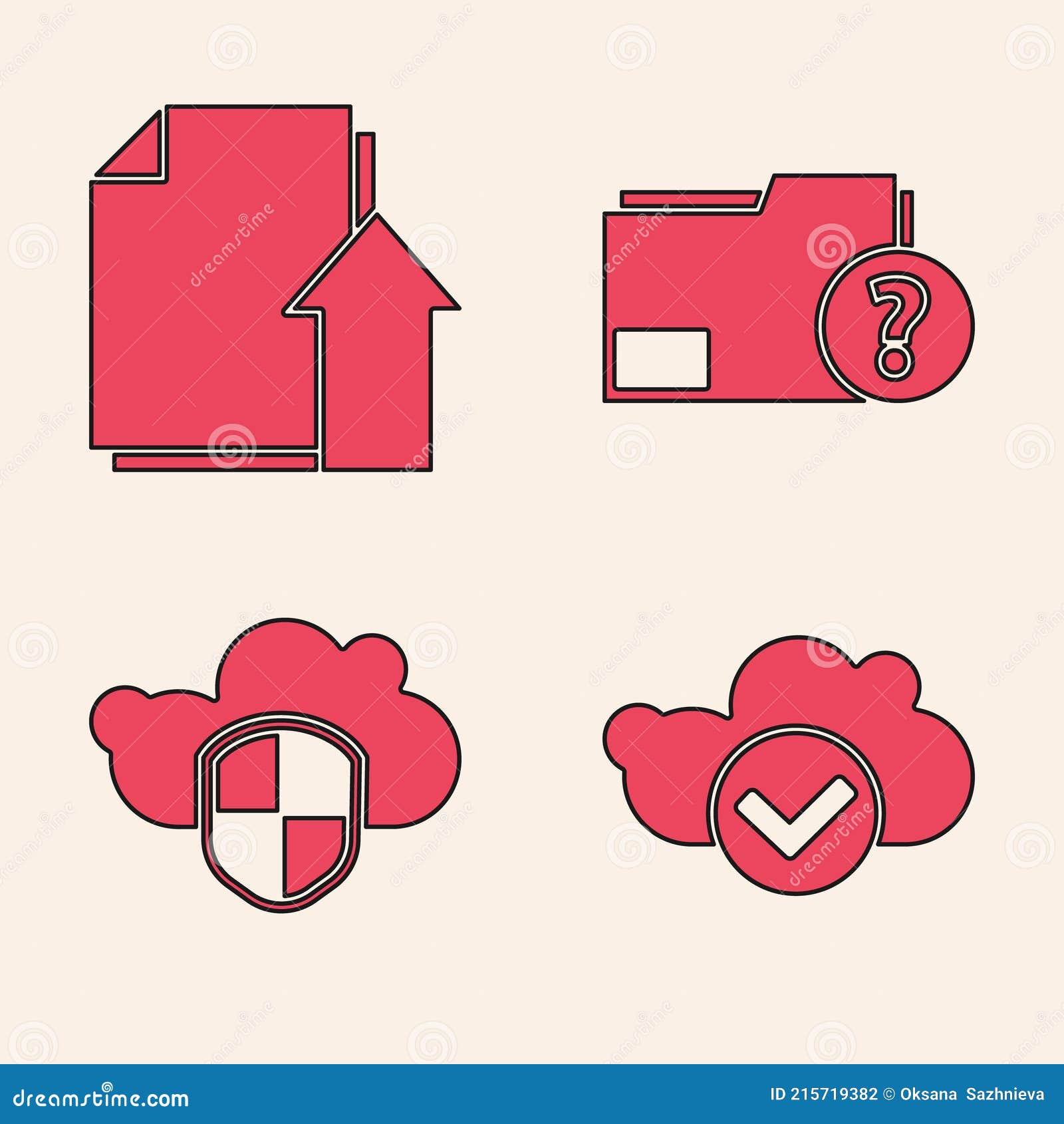 Set Cloud With Check Mark Upload File Document Unknown Document Folder And Cloud And Shield