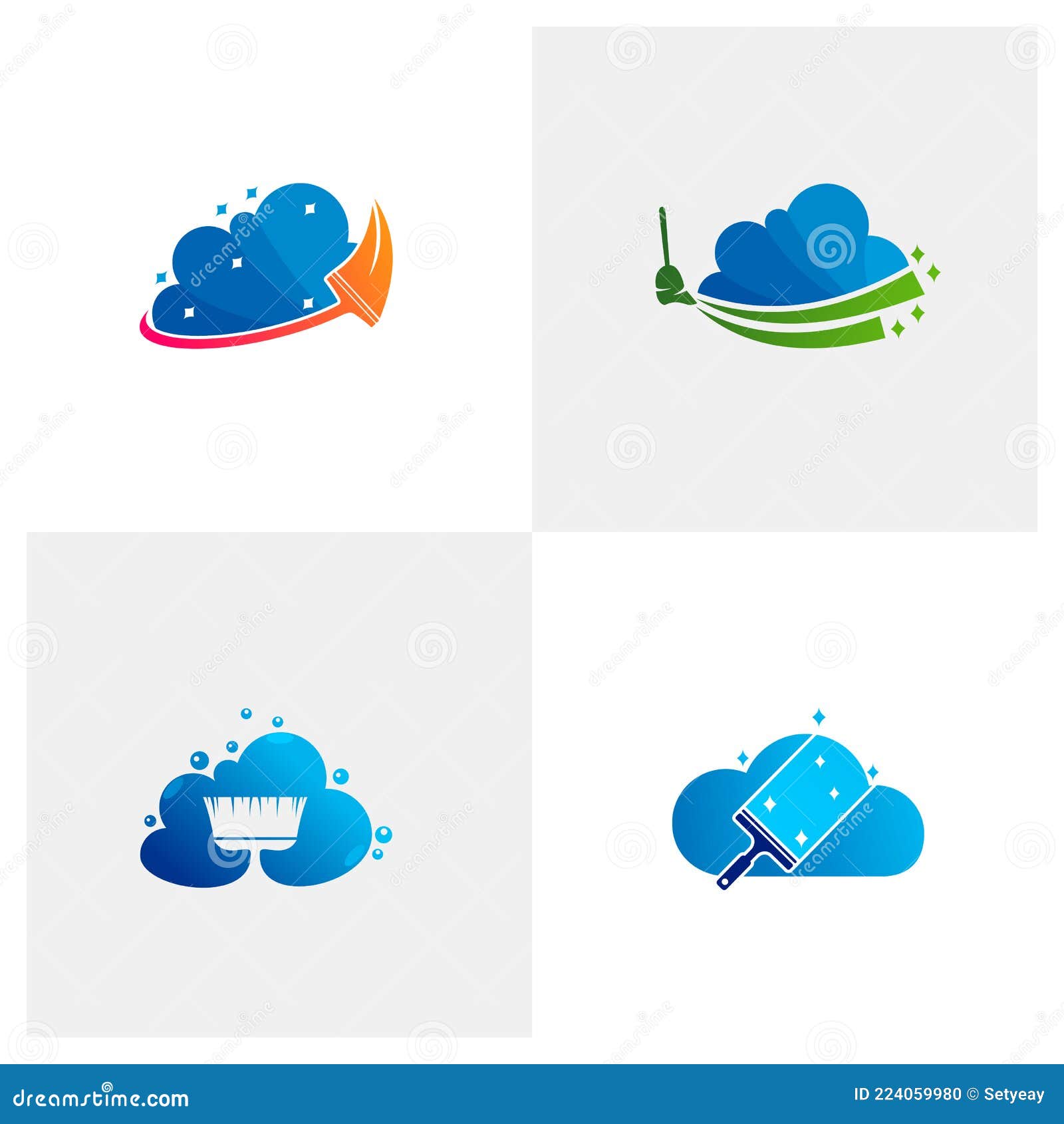 Set of Cloud Clean Logo Vector Template, Creative Clean Logo Design ...