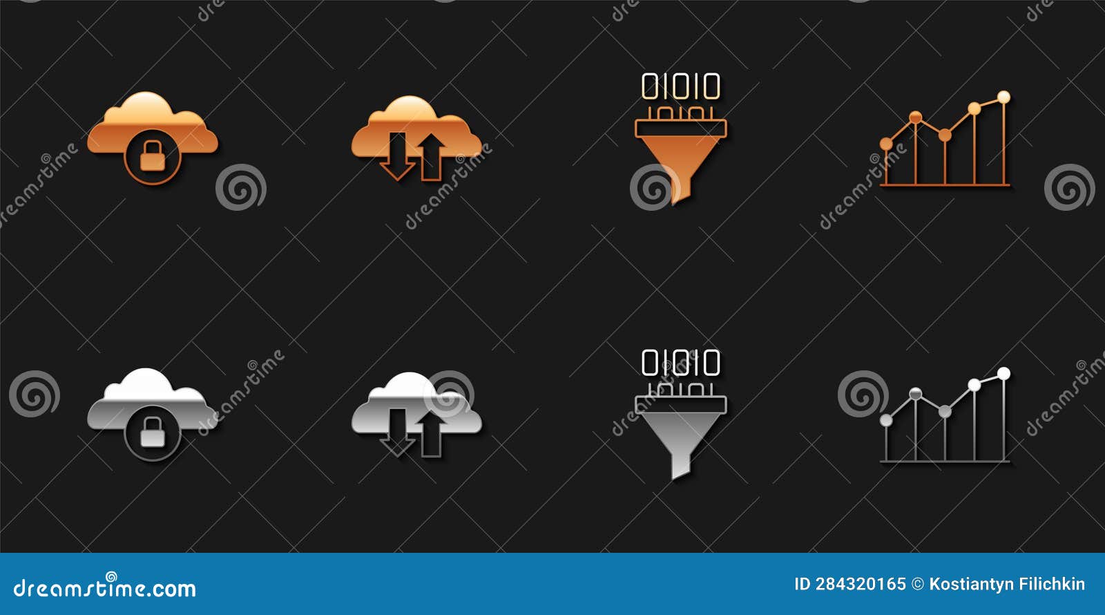 Set Cloud Computing Lock, Download and Upload, Binary Code and Pie Chart Infographic Icon ...