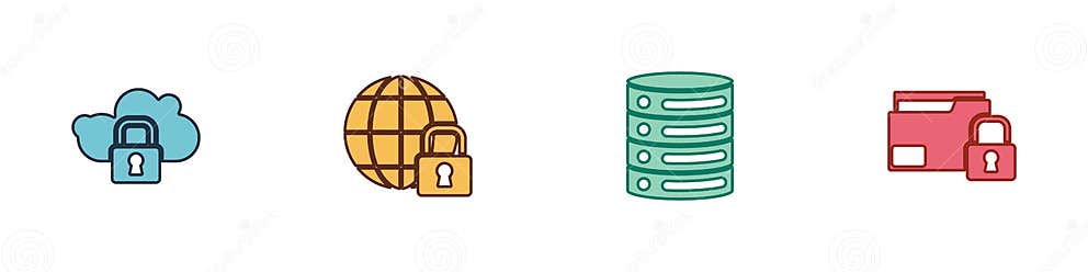 Set Cloud Computing Lock, Global Lockdown, Server, Data, Web Hosting ...