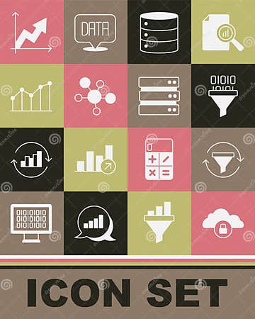 Set Cloud Computing Lock, Sales Funnel with Chart, Binary Code, Server, Mind Map Infographic ...