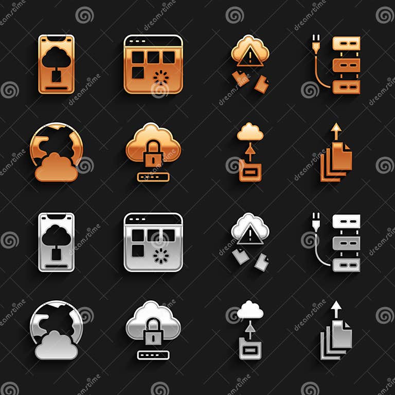Set Cloud Computing Lock, Server, Data Export, Technology Data Transfer, Social Network, Hacking ...