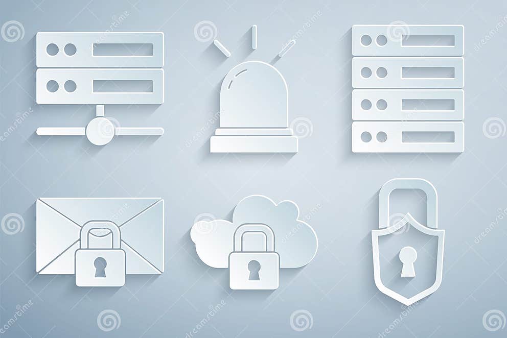 Set Cloud Computing Lock, Server, Data, Web Hosting, Mail Message Password, Lock, Motion Sensor ...