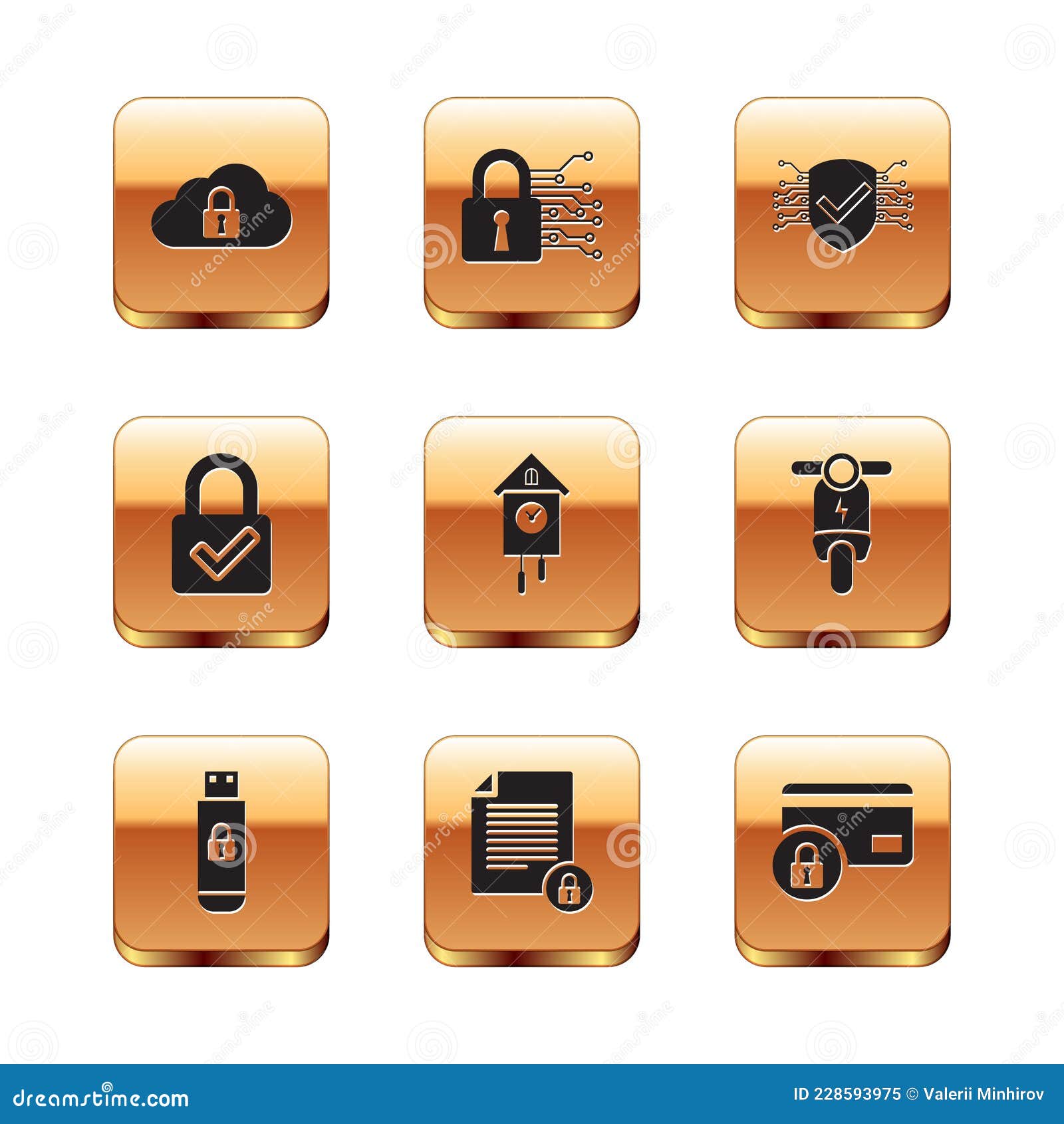 Set Cloud Computing Lock Usb Flash Drive with Document and Retro Wall ...