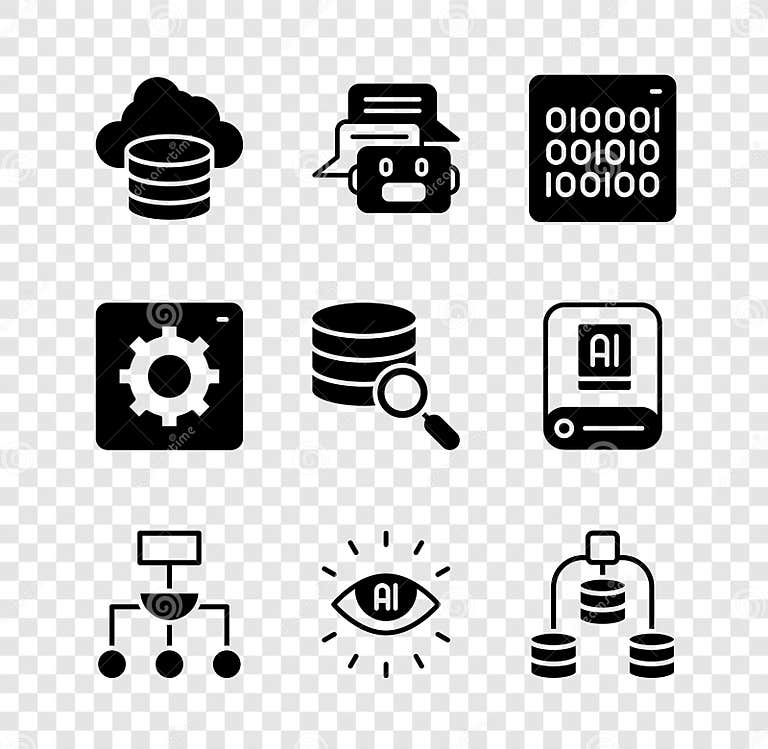 Set Cloud Database Chat Bot Binary Code Algorithm Artificial Intelligence Ai Server Data 8588
