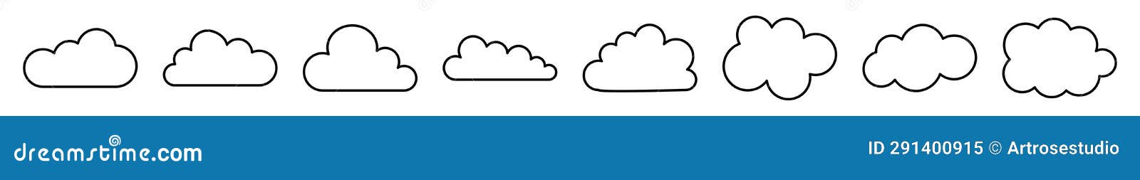 Set of Cloud Different Line Shapes, Thin Line Design Vector ...