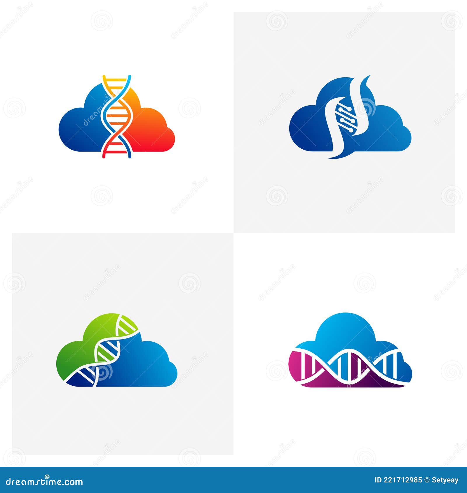 Set of Cloud DNA Logo Vector Template, Creative DNA Logo Design ...