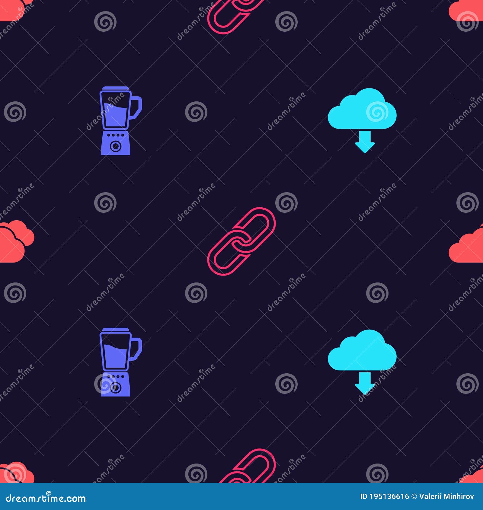 Set Cloud Download, Blender, Chain Link and on Seamless Pattern. Vector ...