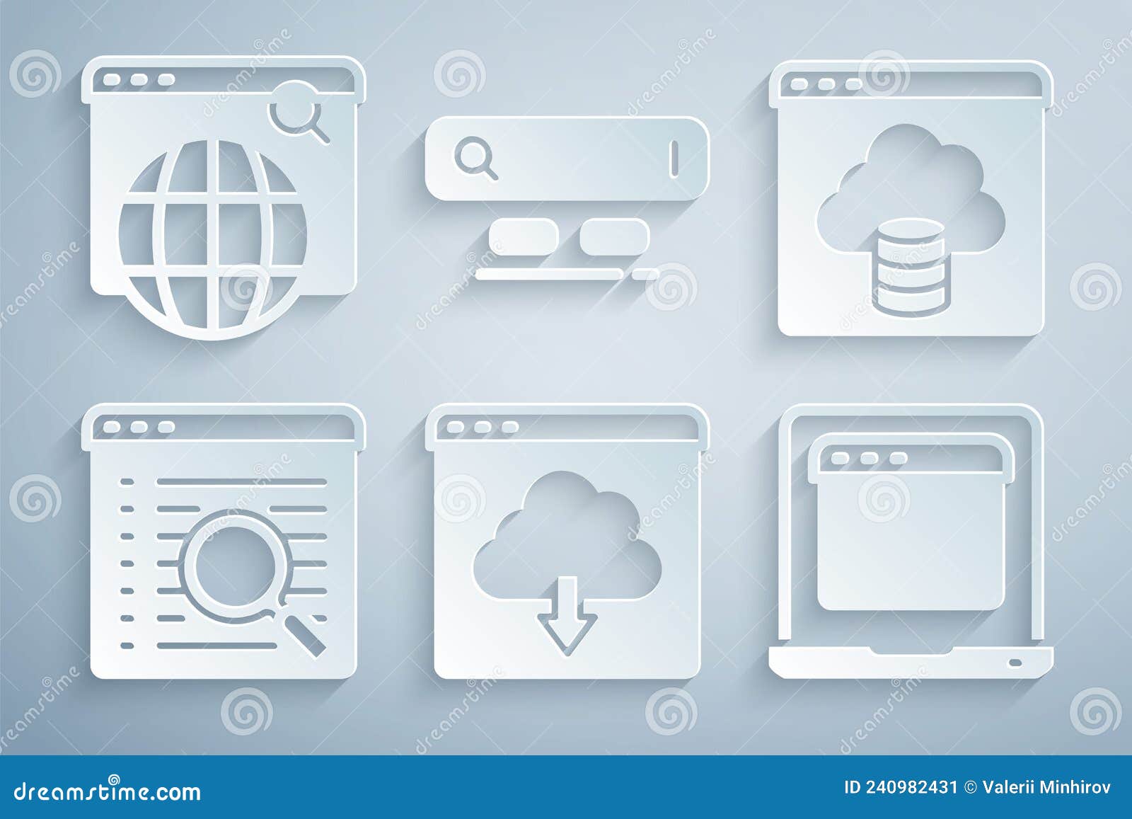 Set Cloud Download, Technology Data Transfer, Search Engine, Laptop with Browser Window, and ...