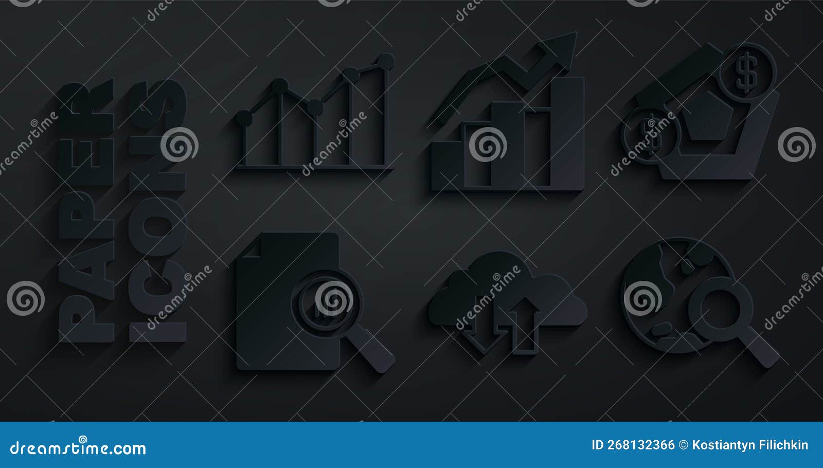 Set Cloud Download and Upload, Financial Growth, Document with Graph Chart, Search Globe, and ...