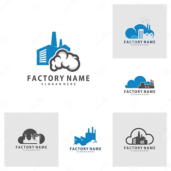 Set of Cloud Factory Logo Design Vector, Creative Factory Logo Design ...