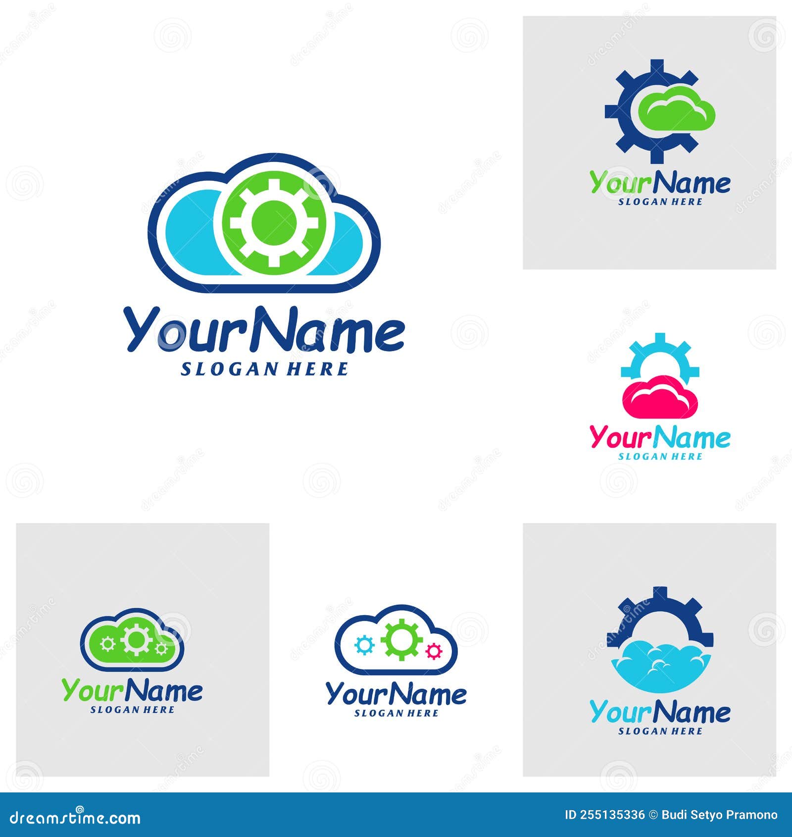 Set of Cloud Gear Logo Design Template. Cloud Logo Concept Vector Stock Illustration ...