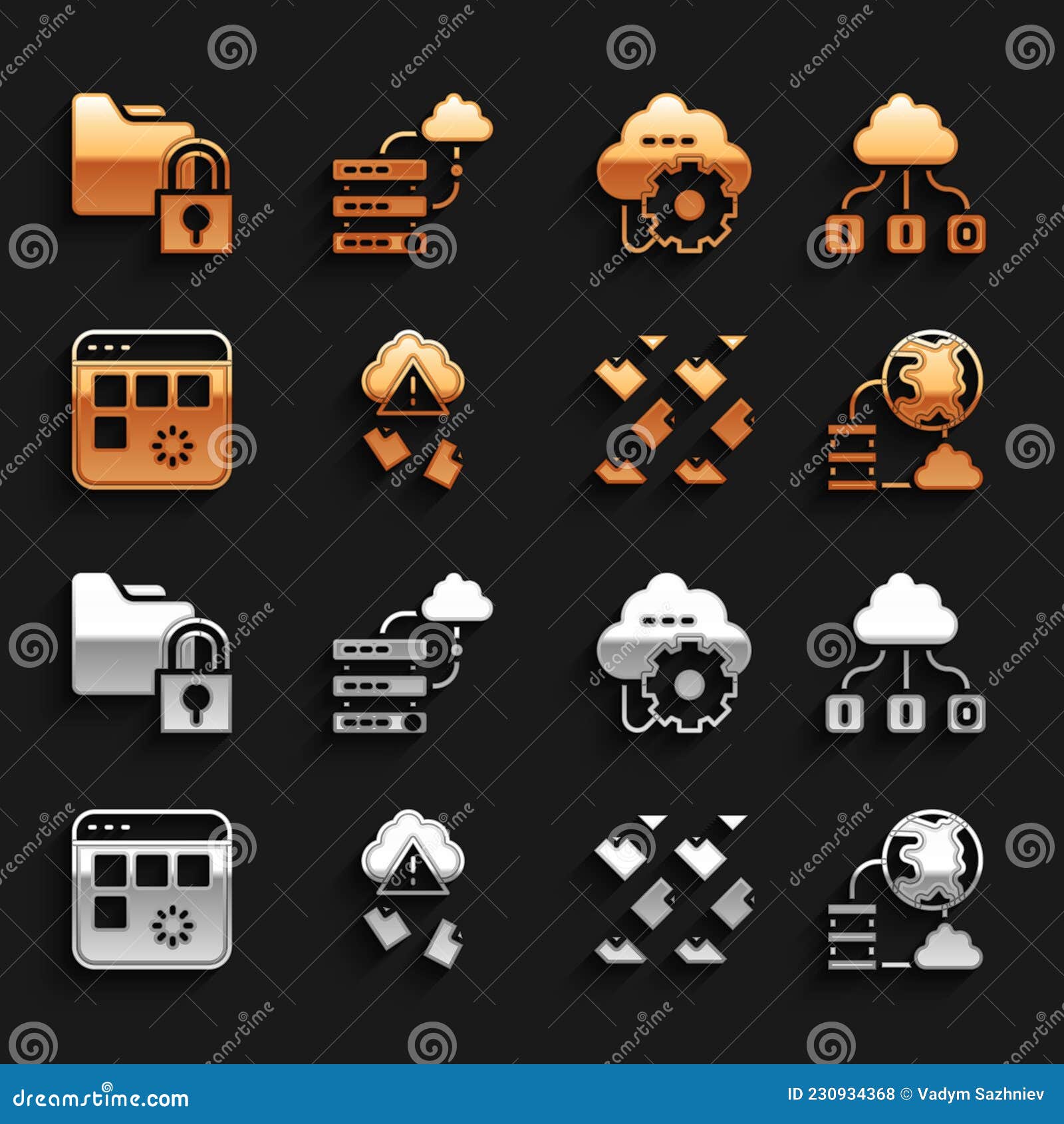 Set Cloud Hacking Technology Data Transfer Network Cloud Connection Data Stream Loading