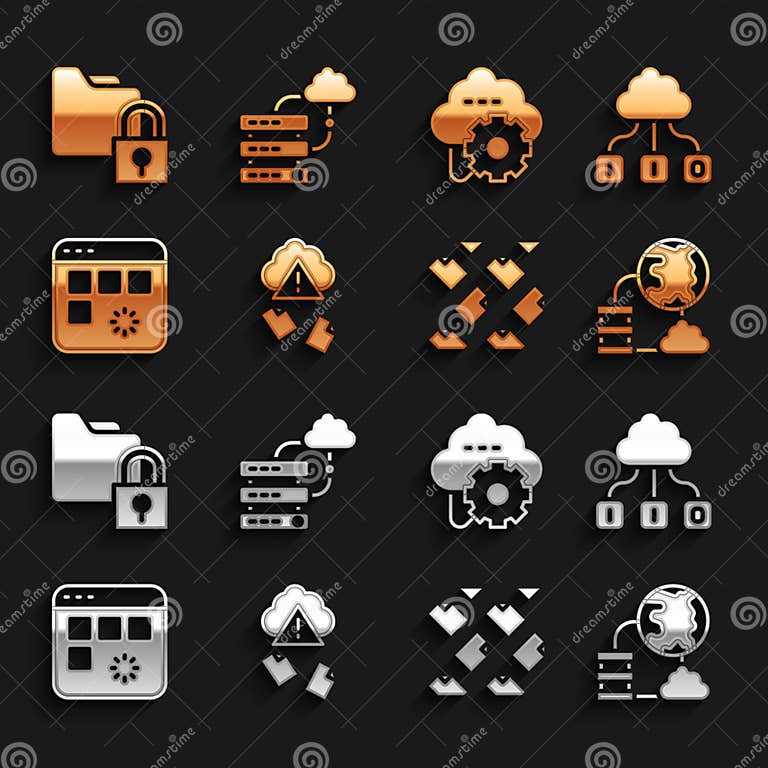 Set Cloud Hacking Technology Data Transfer Network Cloud Connection Data Stream Loading