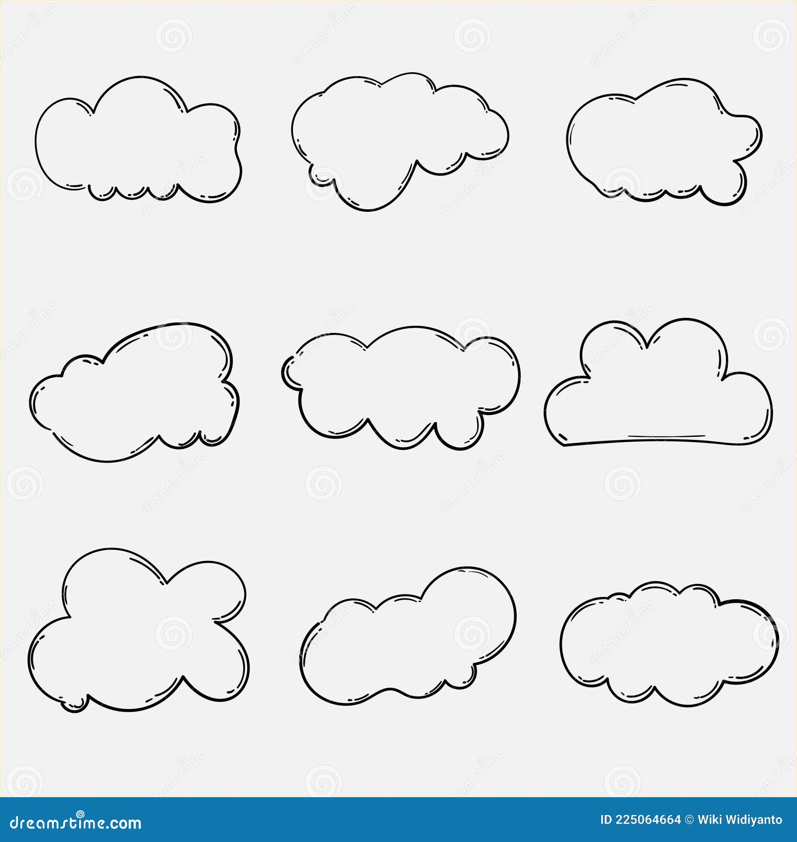Set of Cloud Hand Drawn Line Art with Doodle Style. .cloud Element ...