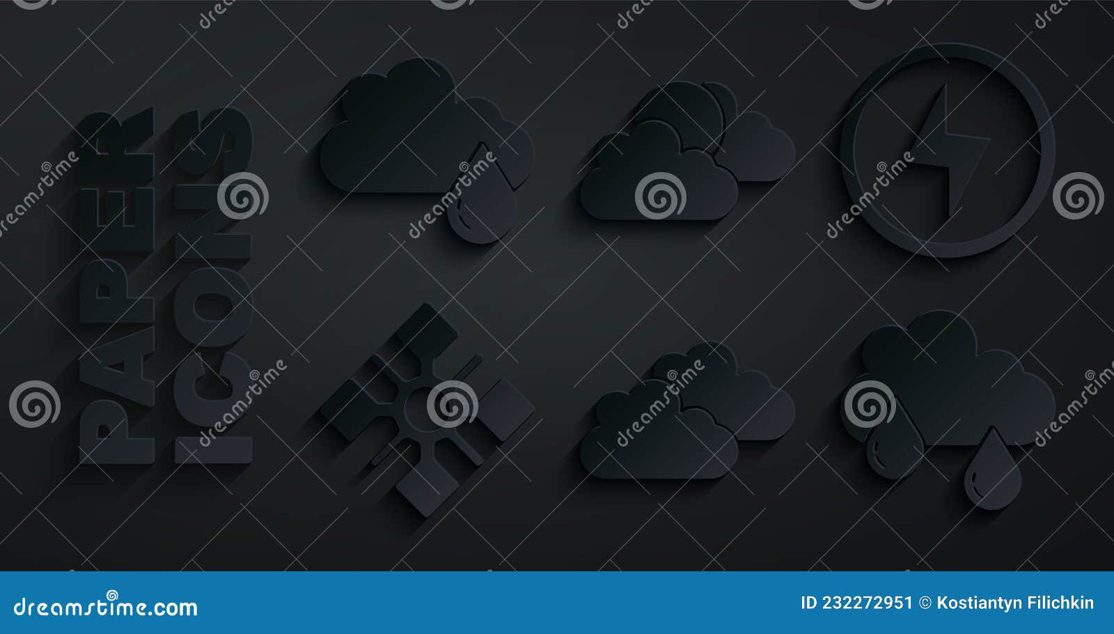 Set Cloud, Lightning Bolt, Snowflake, with Rain, Sun and Cloud Weather ...