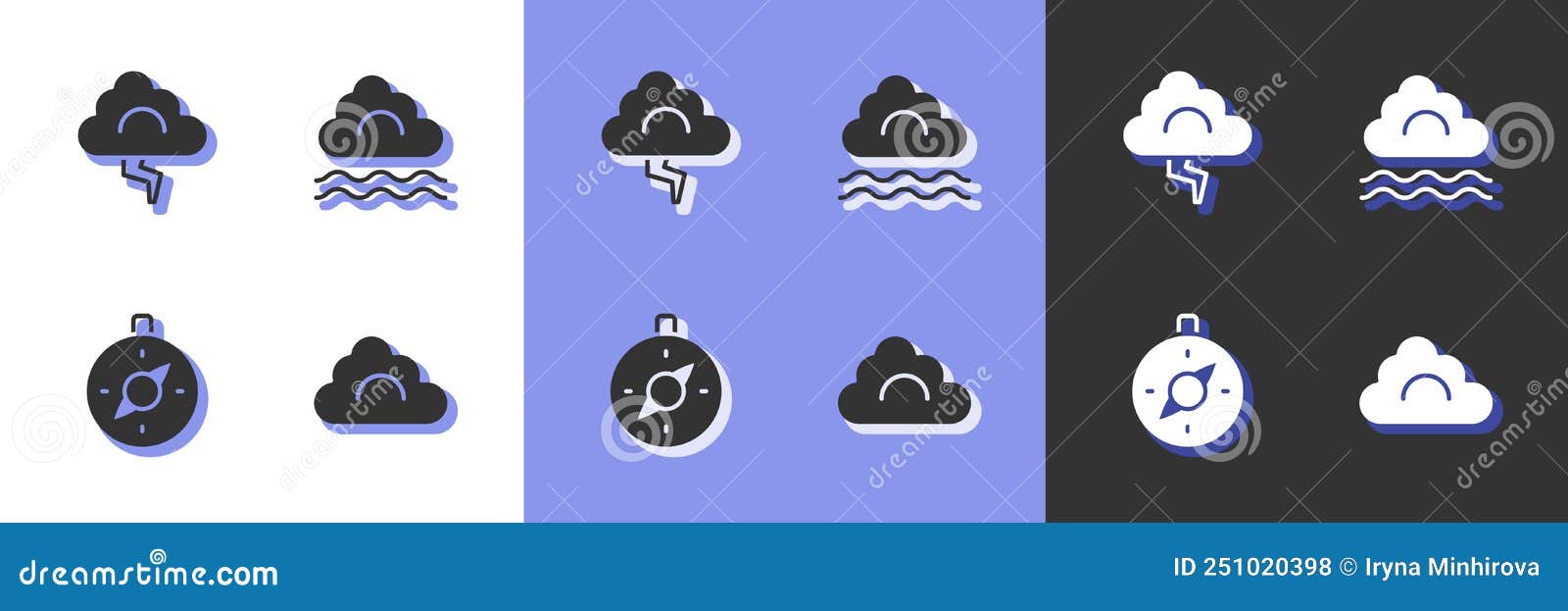 Set Cloud, and Lightning, Compass and Fog Cloud Icon. Vector Stock ...