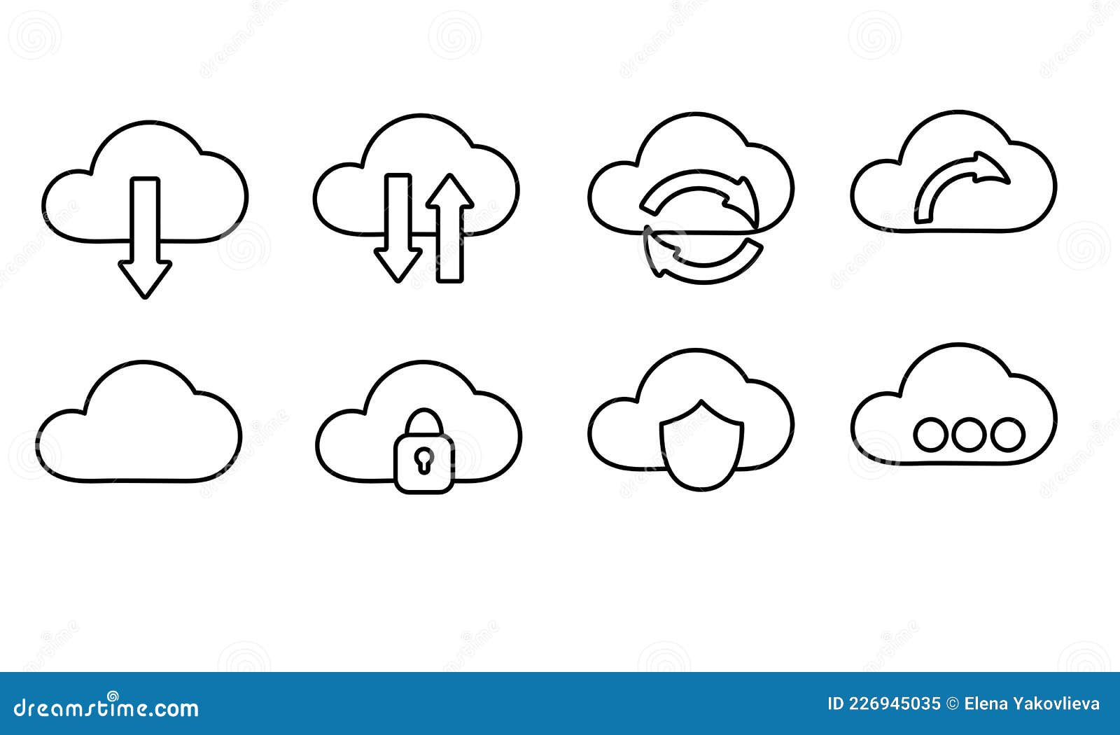A Set of Cloud Loading Icons in Black and White. Cloud Data Stock ...