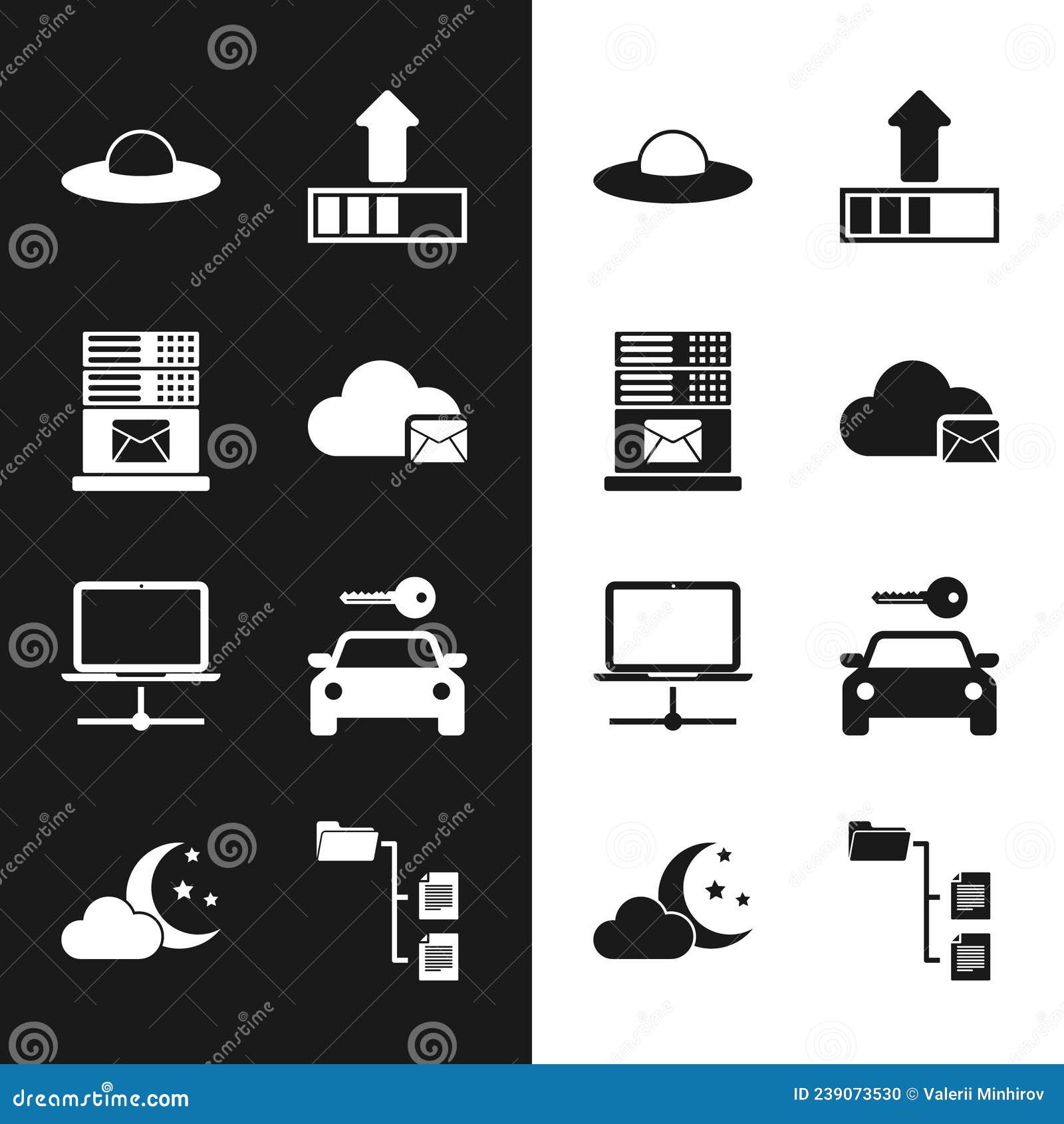 Set Cloud Mail Server, Mail, UFO Flying Spaceship, Loading, Computer ... Set Cloud Mail Server, Mail, UFO Flying Spaceship, Loading, Computer ...