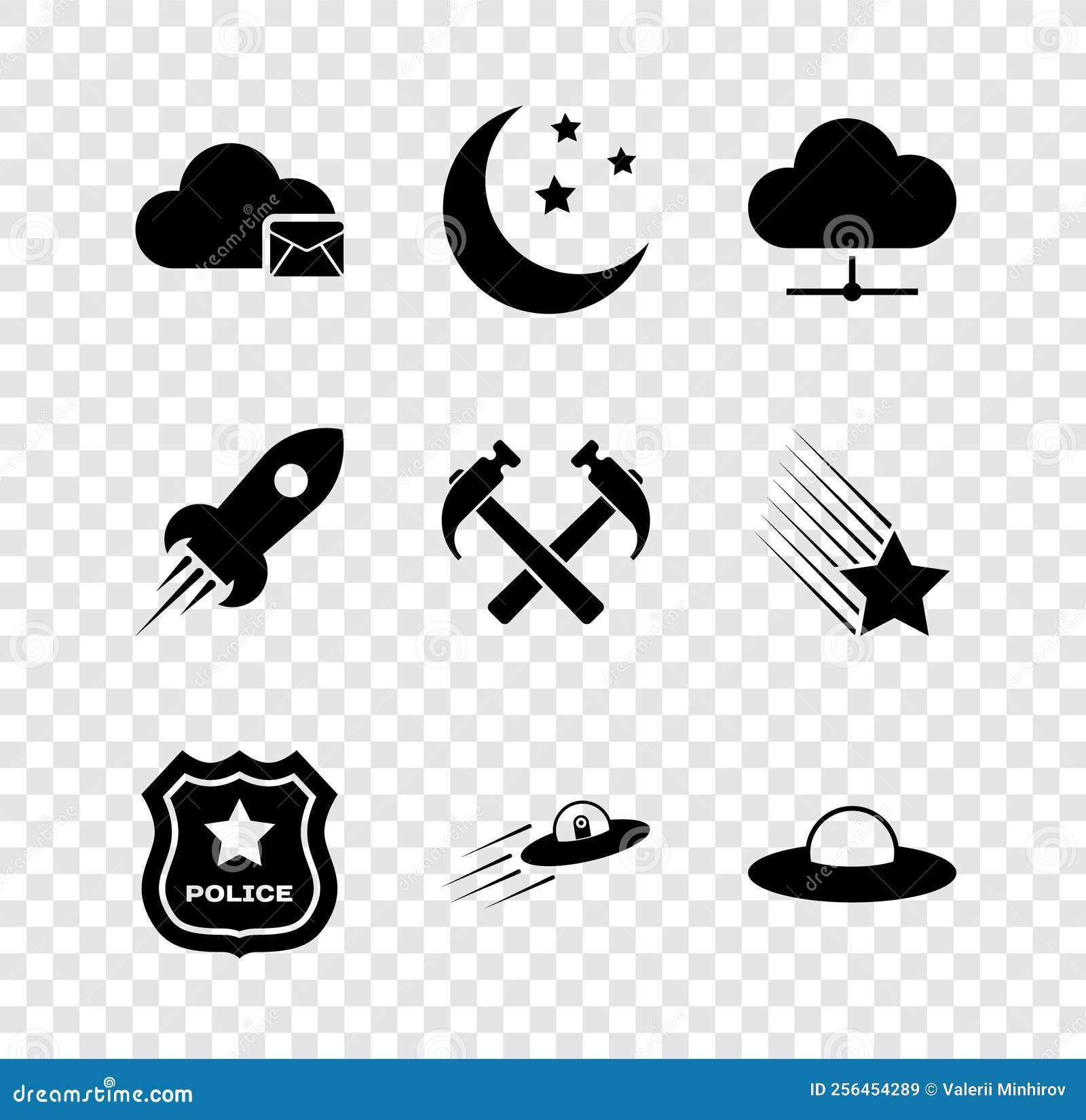 Set Cloud Mail Server, Moon and Stars, Network Cloud Connection, Police ... Set Cloud Mail Server, Moon and Stars, Network Cloud Connection, Police ...