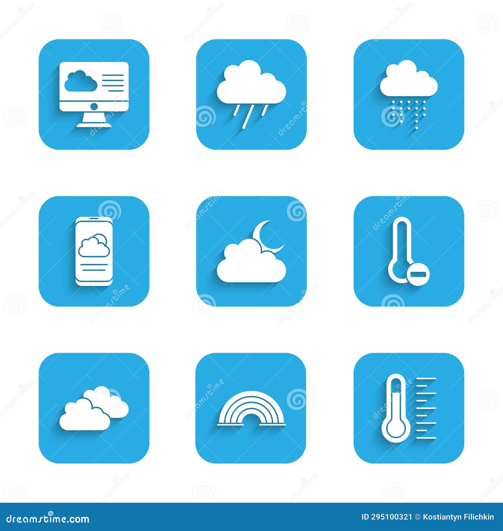 Set Cloud with Moon, Rainbow, Meteorology Thermometer, Weather Forecast ...