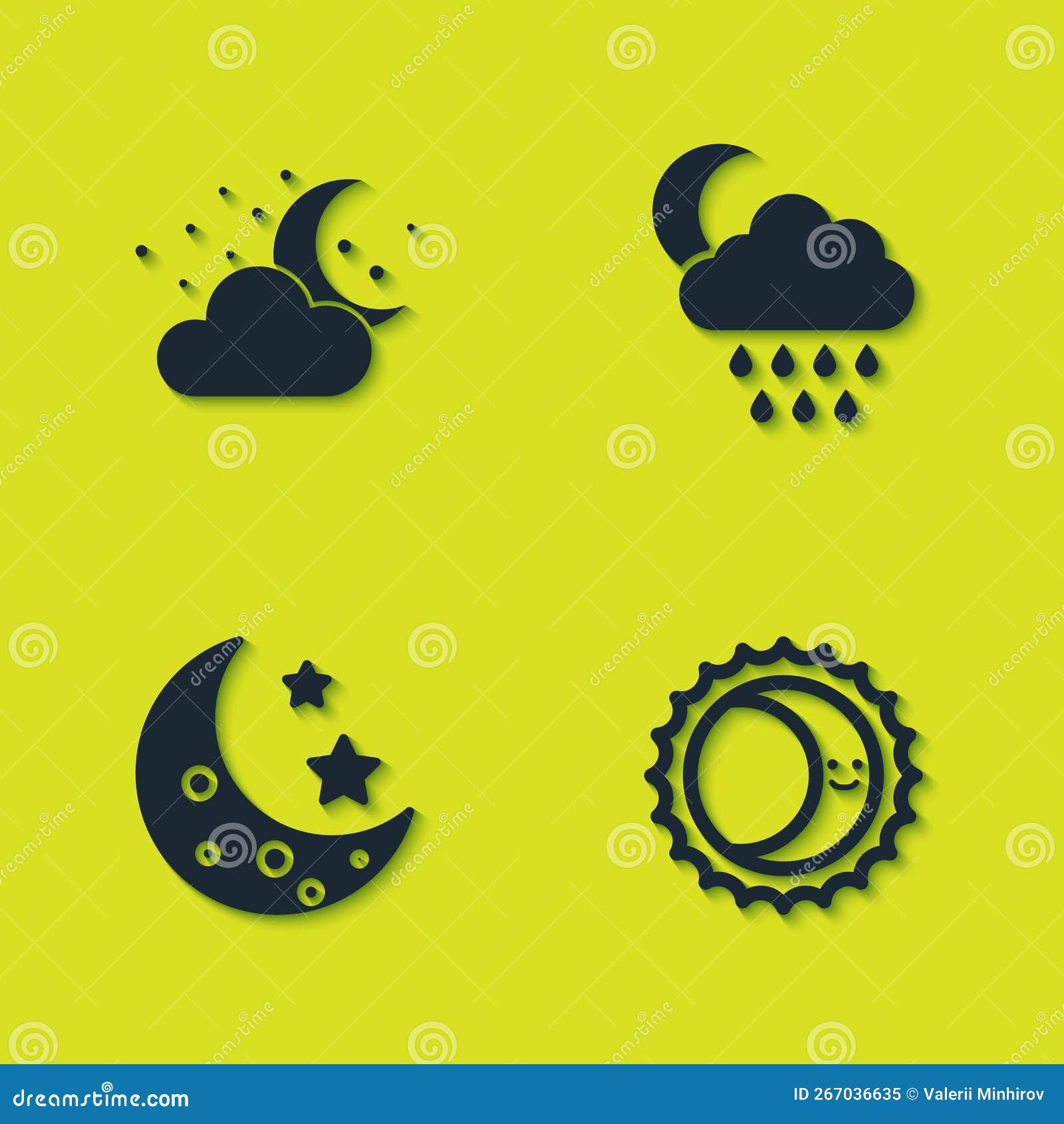 Set Cloud with Moon and Stars, Eclipse of the Sun, Moon and Rain Icon ...