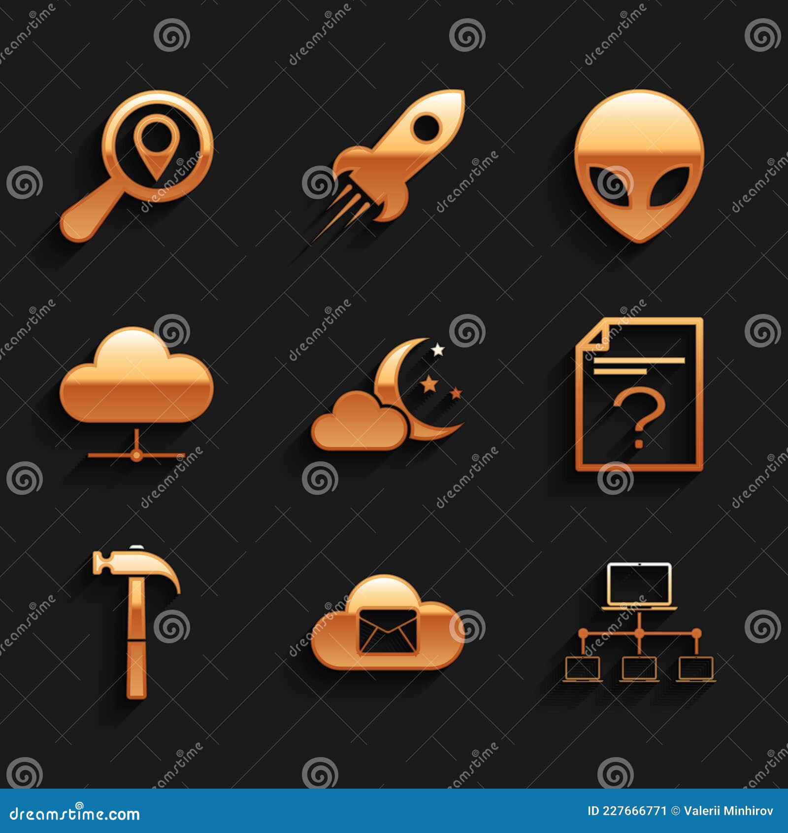 Set Cloud with Moon and Stars, Mail Server, Computer Network, Unknown ... Set Cloud with Moon and Stars, Mail Server, Computer Network, Unknown ...