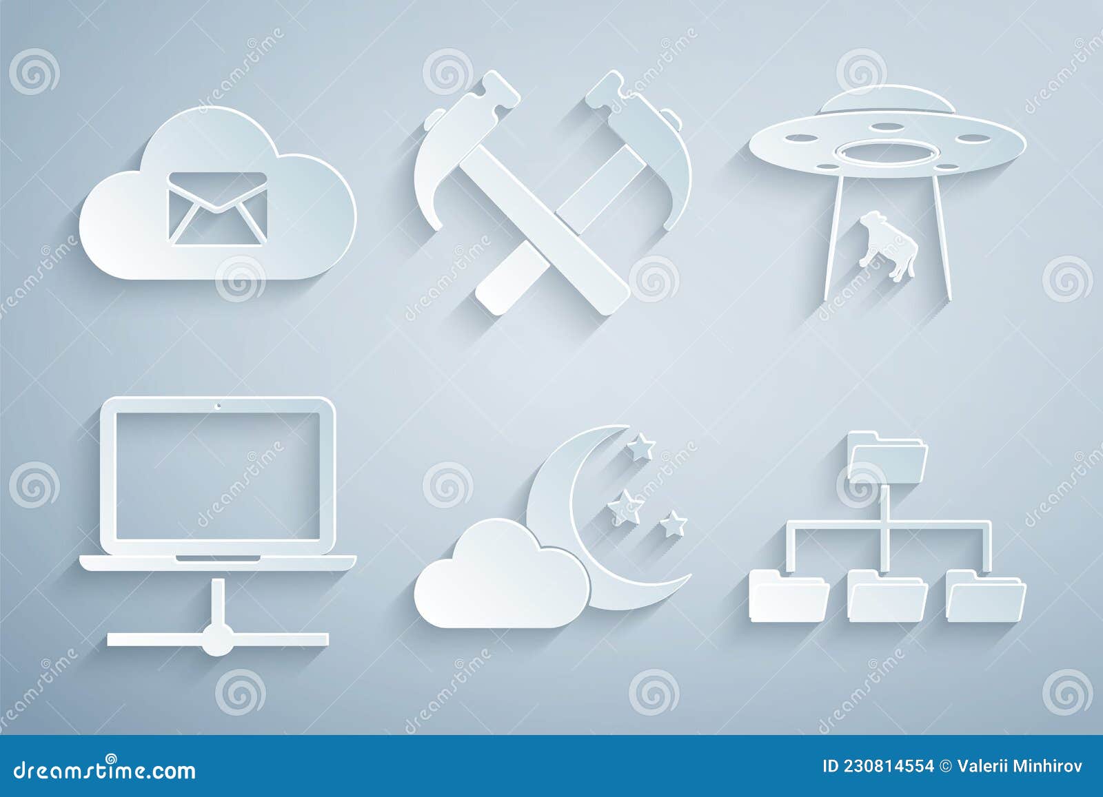 Set Cloud with Moon and Stars, UFO Abducts Cow, Computer Network ... Set Cloud with Moon and Stars, UFO Abducts Cow, Computer Network ...