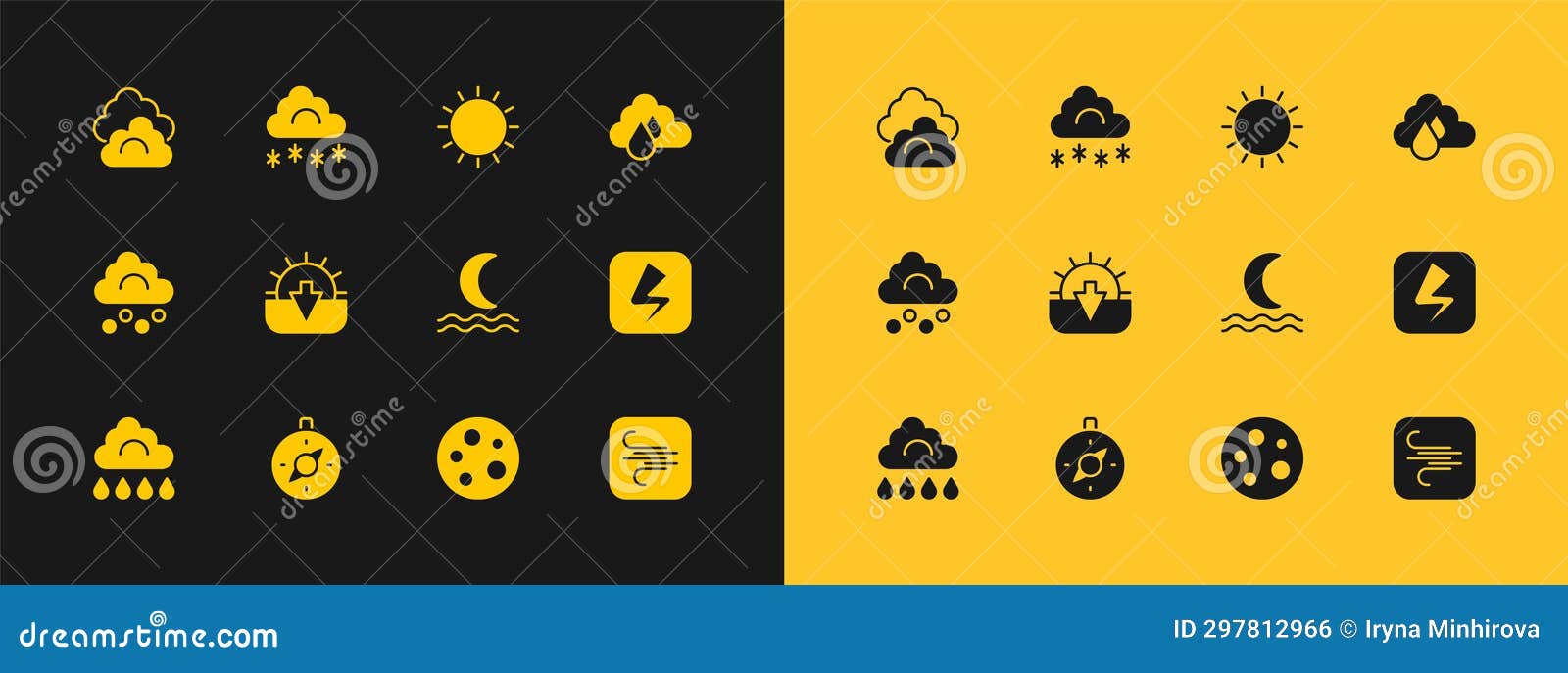Set Cloud with Rain, Compass, Night Fog or Smoke, Moon, Sunset, and ...