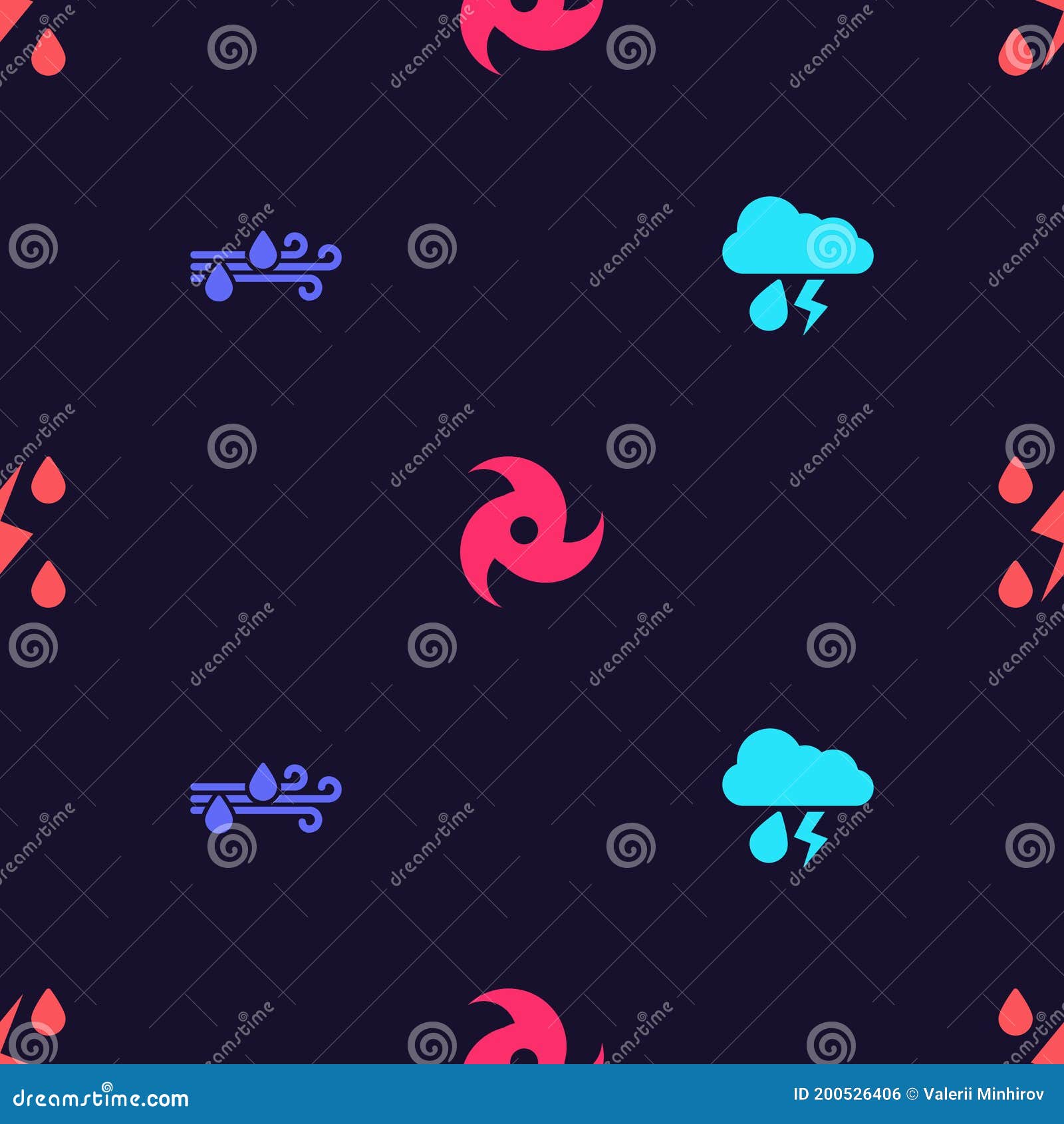 Set Cloud with Rain and Lightning, Wind, Tornado and Storm on Seamless ...