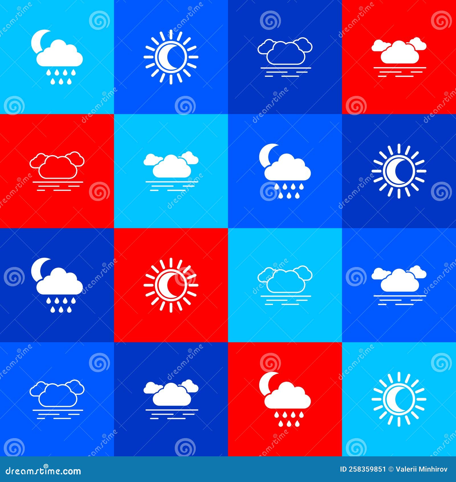 Set Cloud with Rain and Moon, Eclipse of the Sun, and Icon. Vector ...