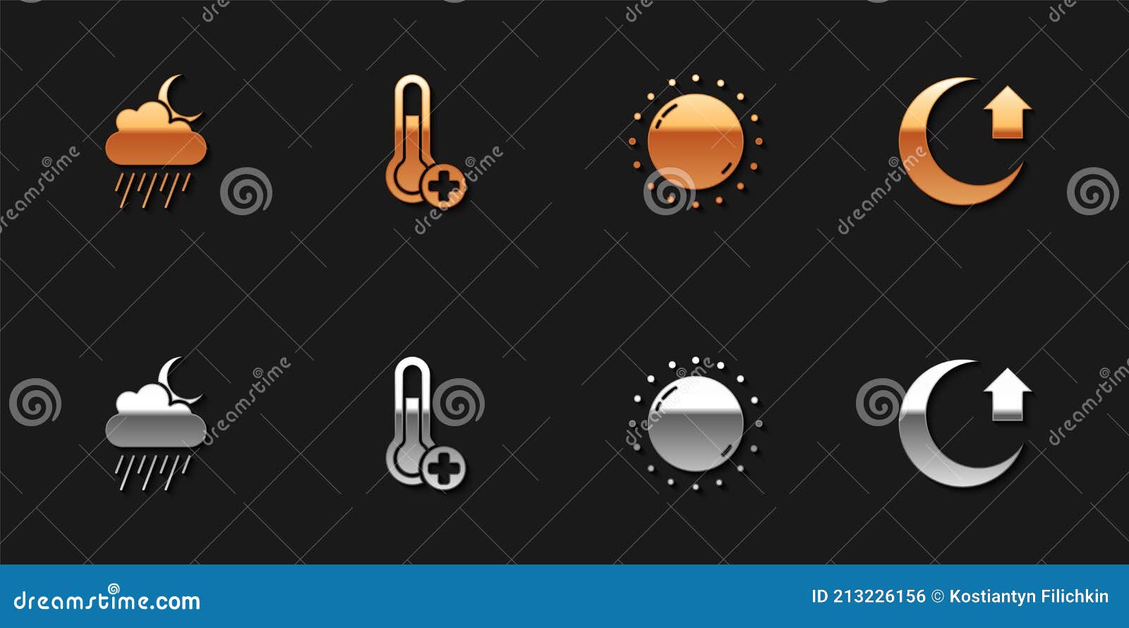 Set Cloud with Rain and Moon, Meteorology Thermometer, Sun and Moon ...