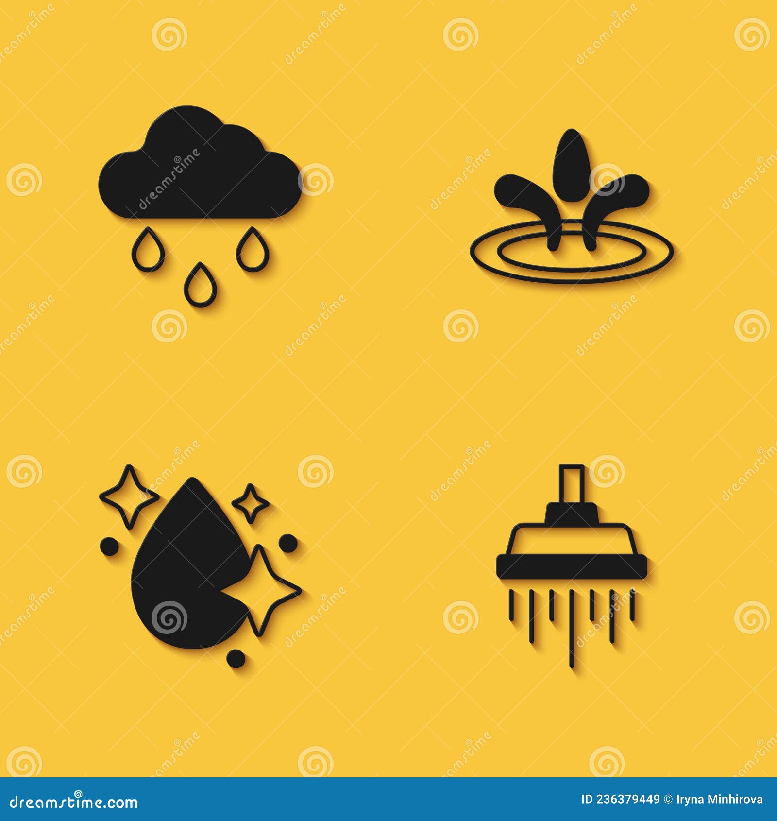 Set Cloud with Rain, Shower, Water Drop and Icon with Long Shadow ...