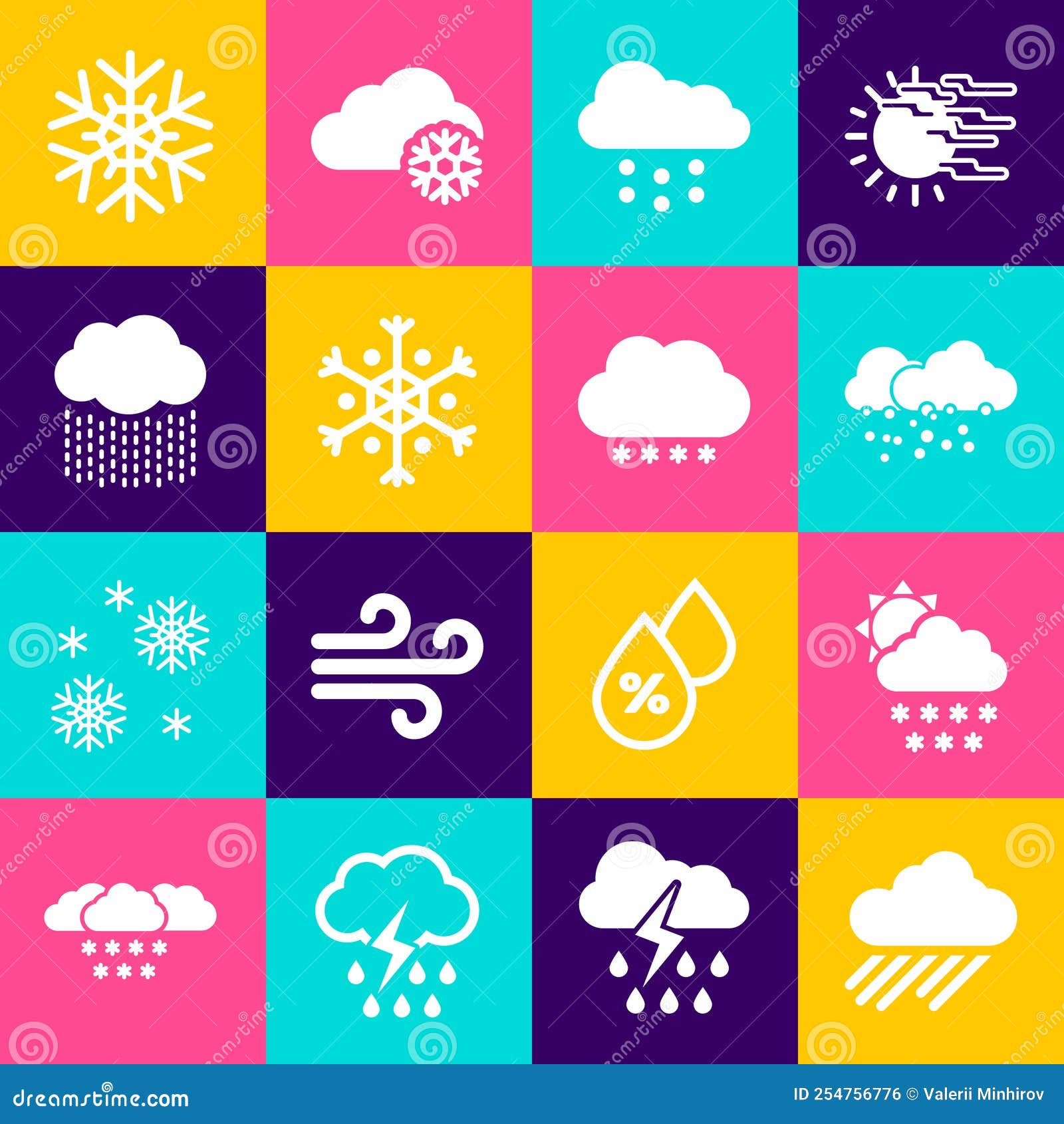 Set Cloud with Rain, Snow and Sun, Snowflake and Icon. Vector Stock ...