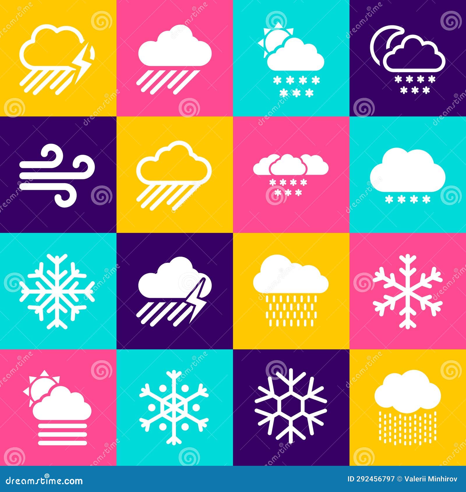 Set Cloud with Rain, Snowflake, Snow, and Sun, and Wind Icon. Vector ...