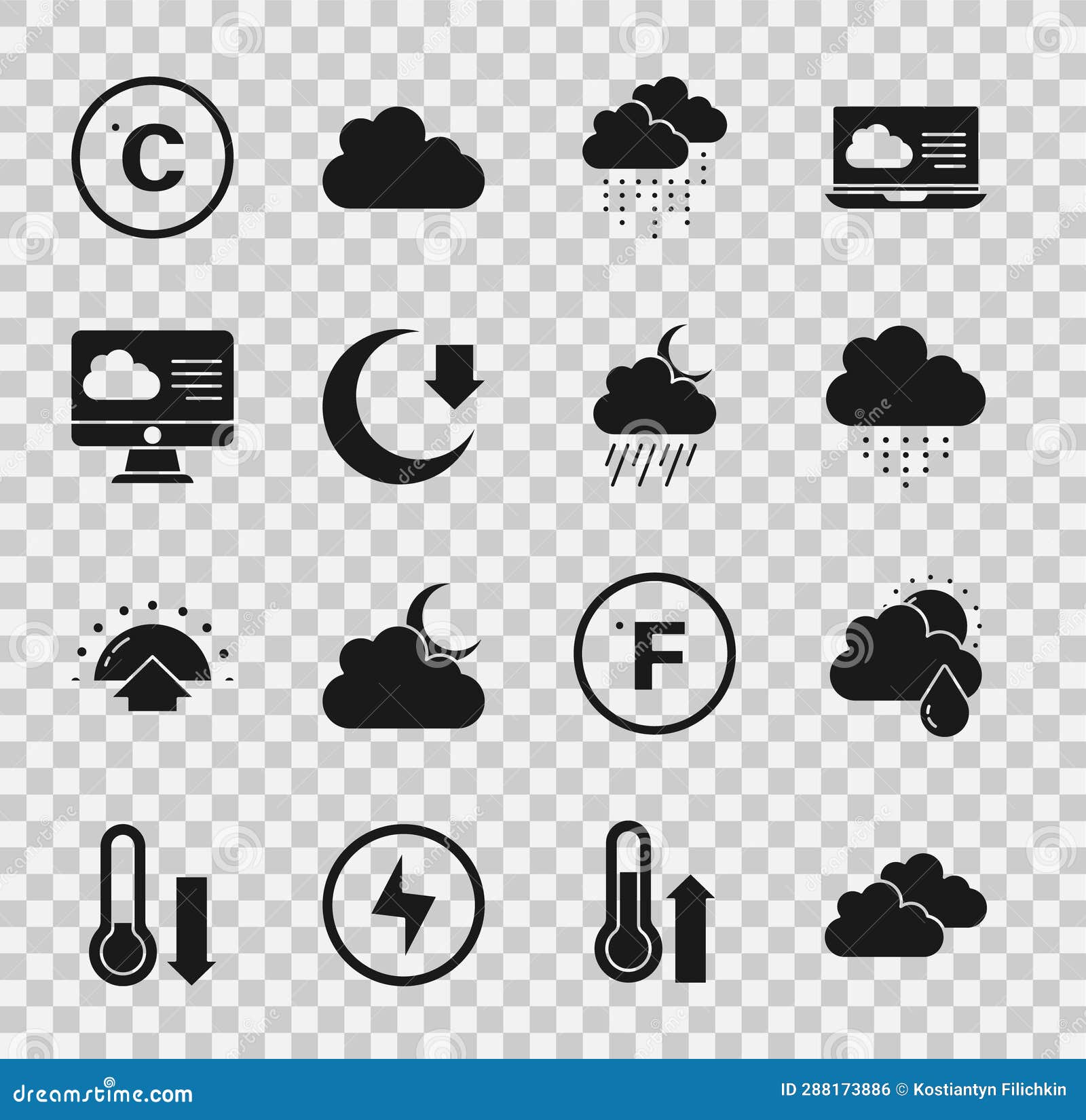Set Cloud, with Rain and Sun, Moon, Weather Forecast, Celsius and Moon ...
