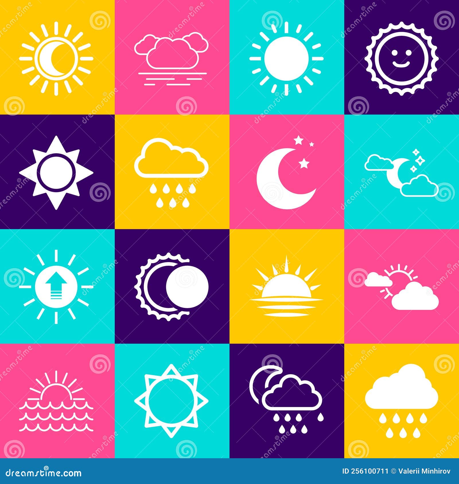 Set Cloud with Rain, Sun and Cloud Weather, Moon Stars, Eclipse of Sun and Moon Icon. Vector ...