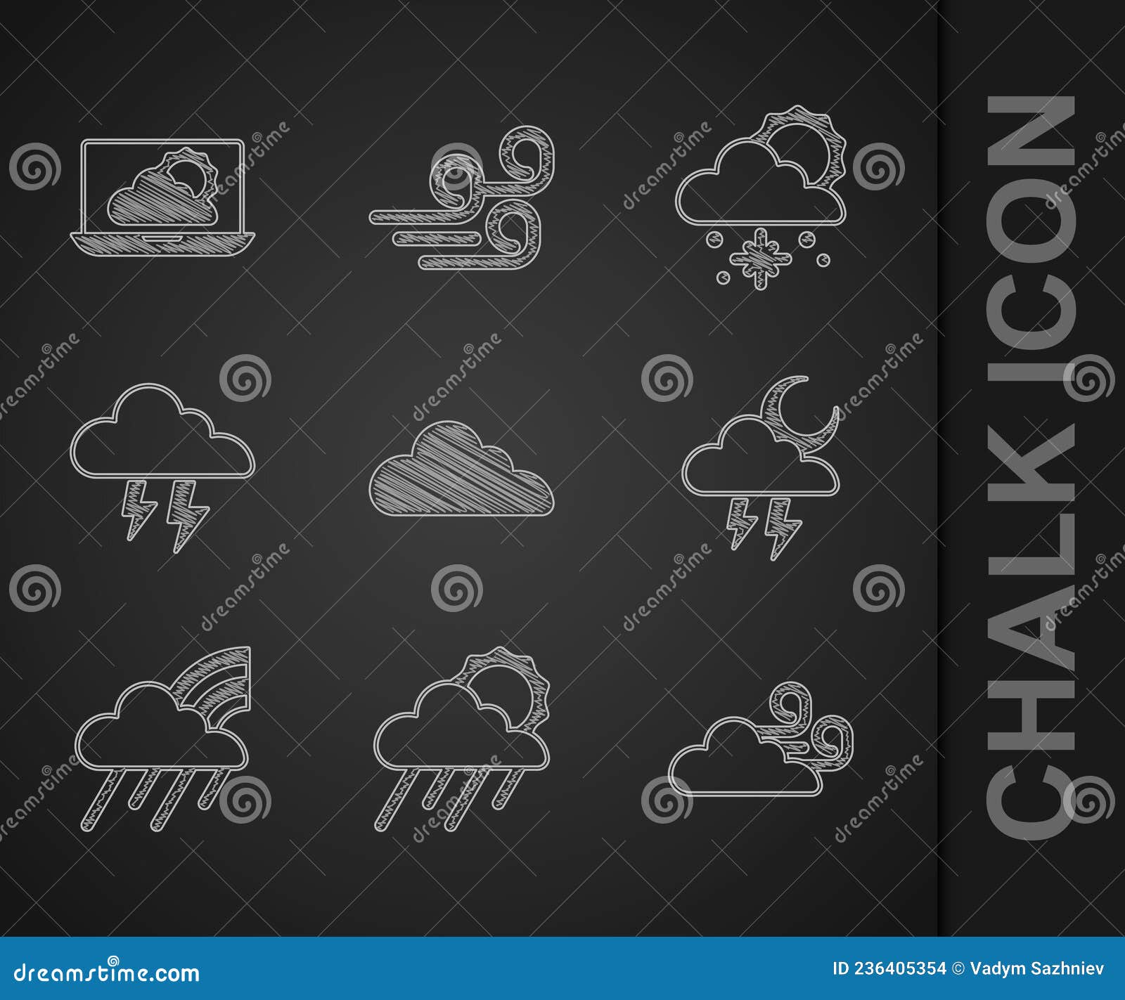 Set Cloud, with Rain and Sun, Windy Weather, Storm, Rainbow Cloud, Snow and Weather Forecast ...