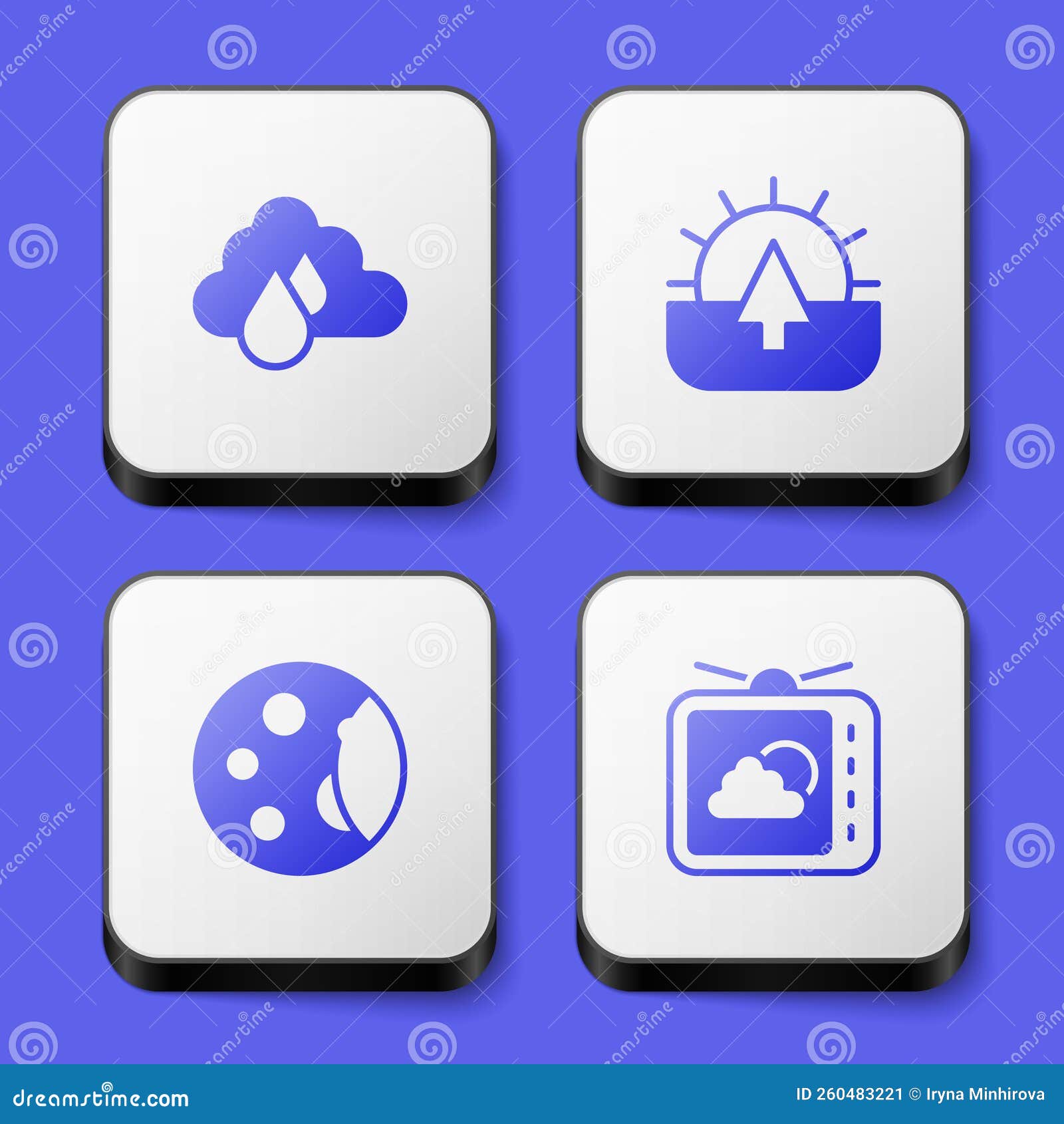 Set Cloud with Rain, Sunrise, Moon Phases and Weather Forecast Icon ...