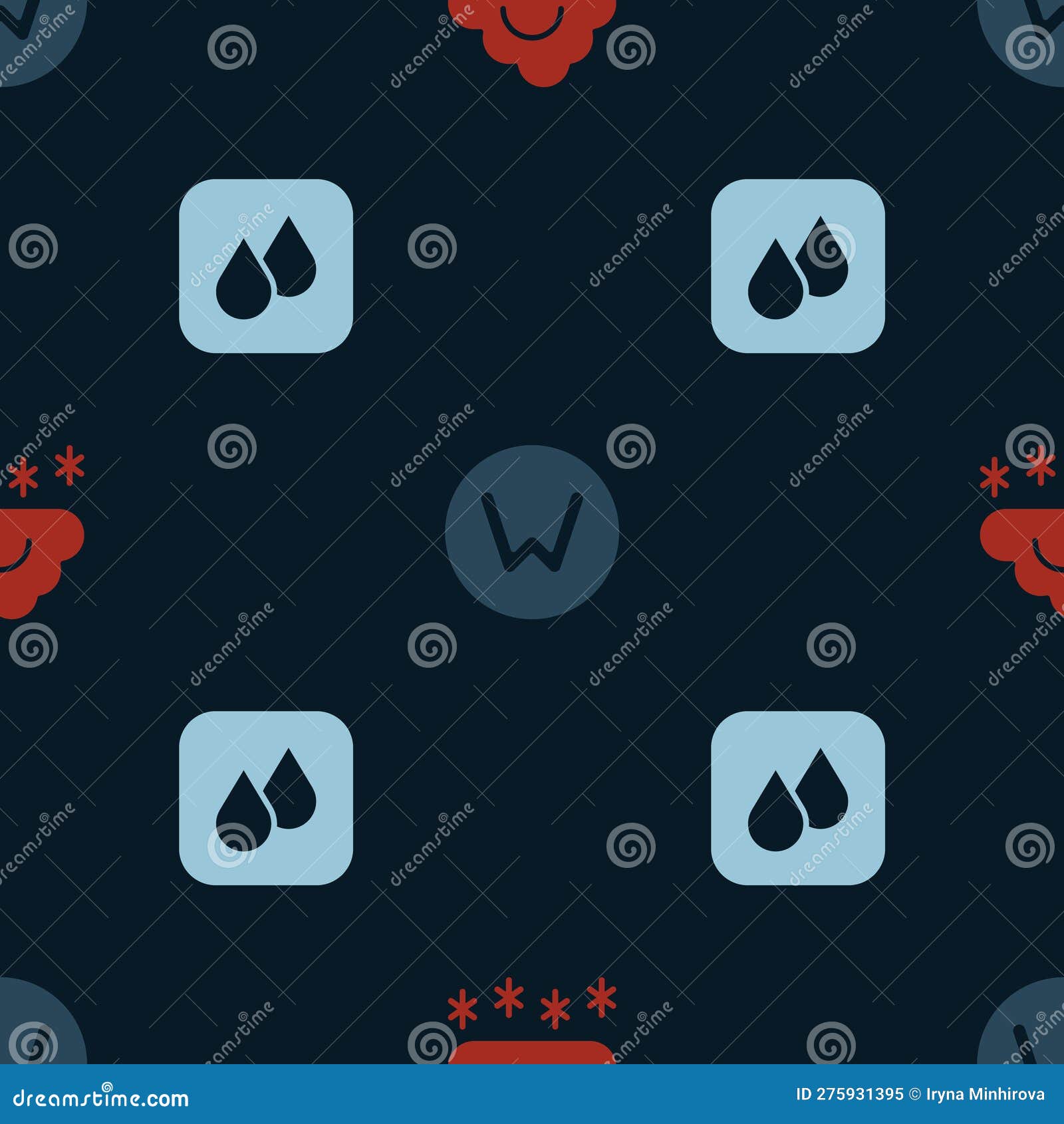 Set Cloud with Snow, Compass North and Water Drop on Seamless Pattern ...